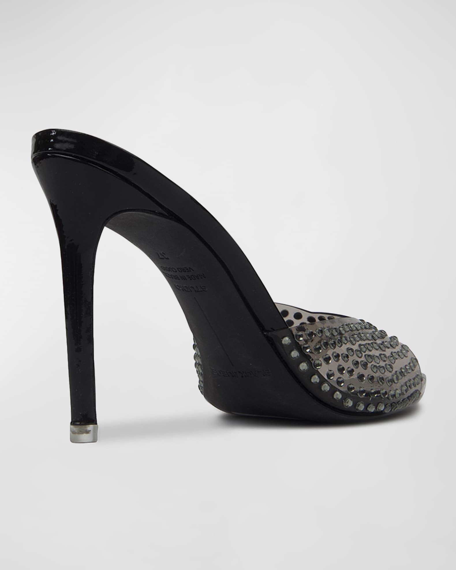 Black Suede Studio Bestie Point-Toe Vinyl Mule Sandals | Neiman Marcus