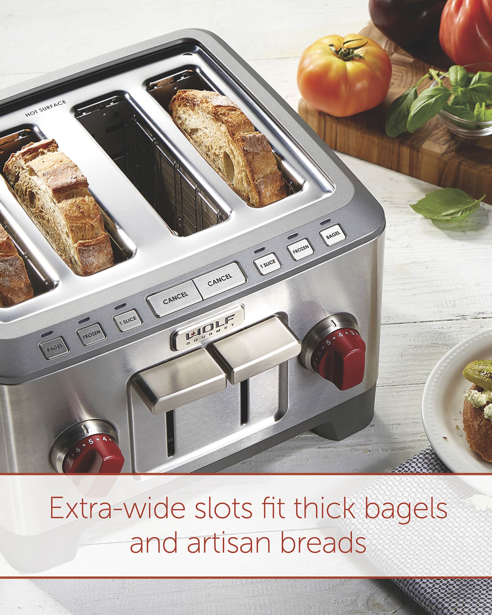 Wolf Gourmet Four-Slice Toaster With Red Knob | Neiman Marcus