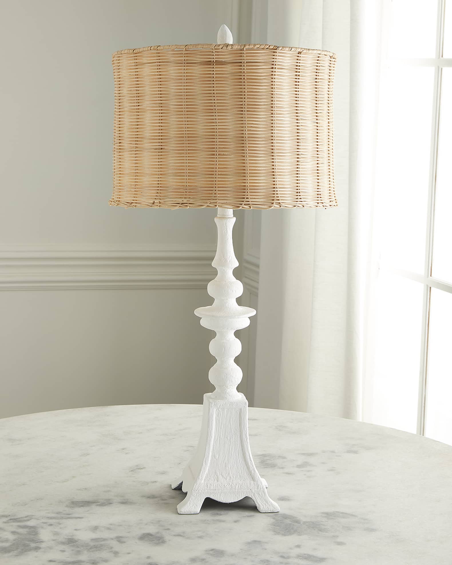 Old World Design Penny White Gesso Table Lamp With Natural Rattan ...