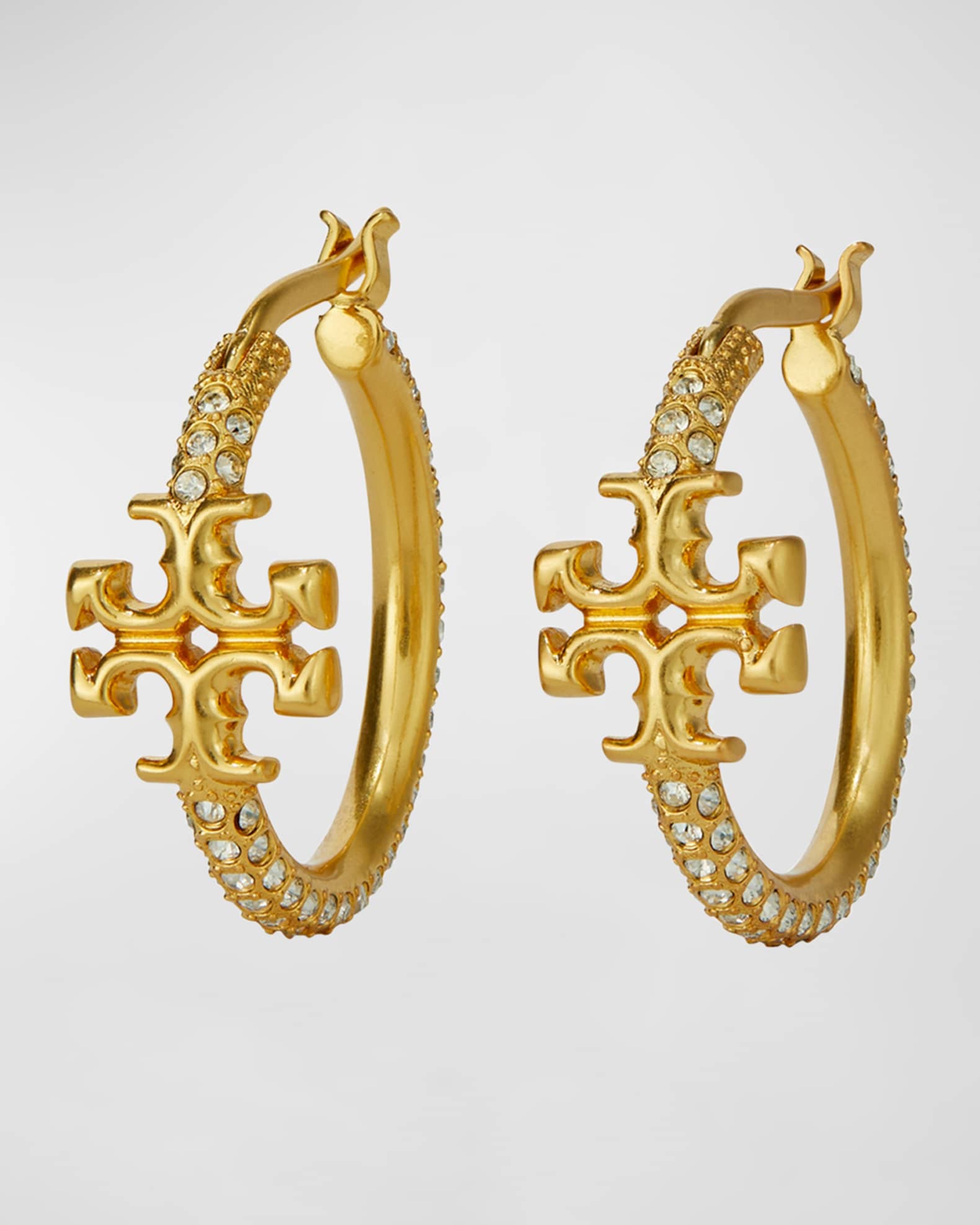 Tory Burch Eleanor Pave Small Hoop Earrings | Neiman Marcus