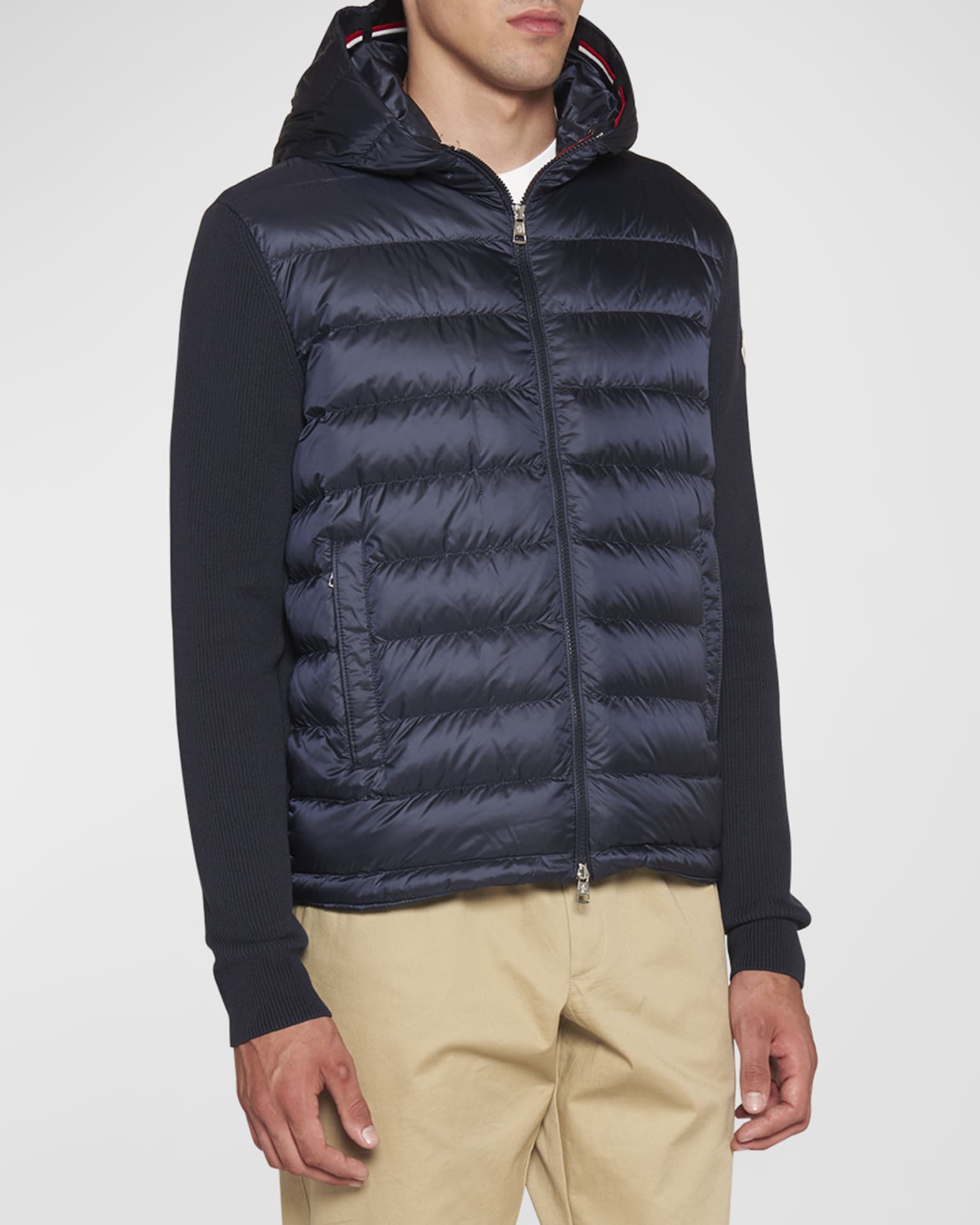 Moncler Men's Down Knit Combo Hooded Sweater | Neiman Marcus
