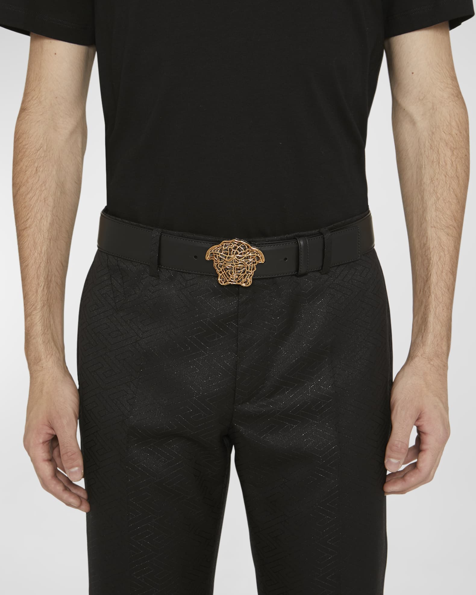 Versace Men's Cutout Medusa Head Leather Belt | Neiman Marcus