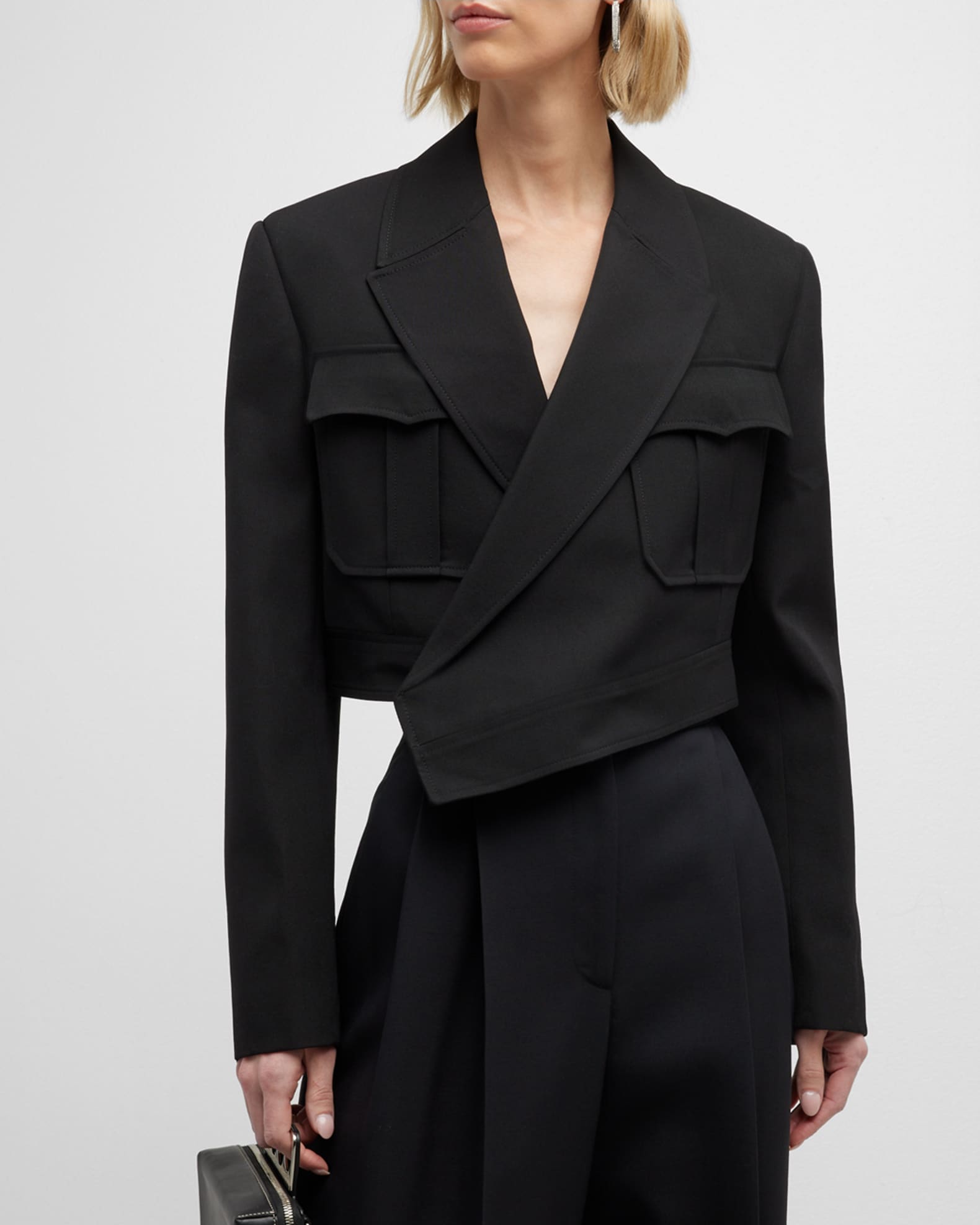 Alexander McQueen Cropped Wrap Blazer Jacket | Neiman Marcus