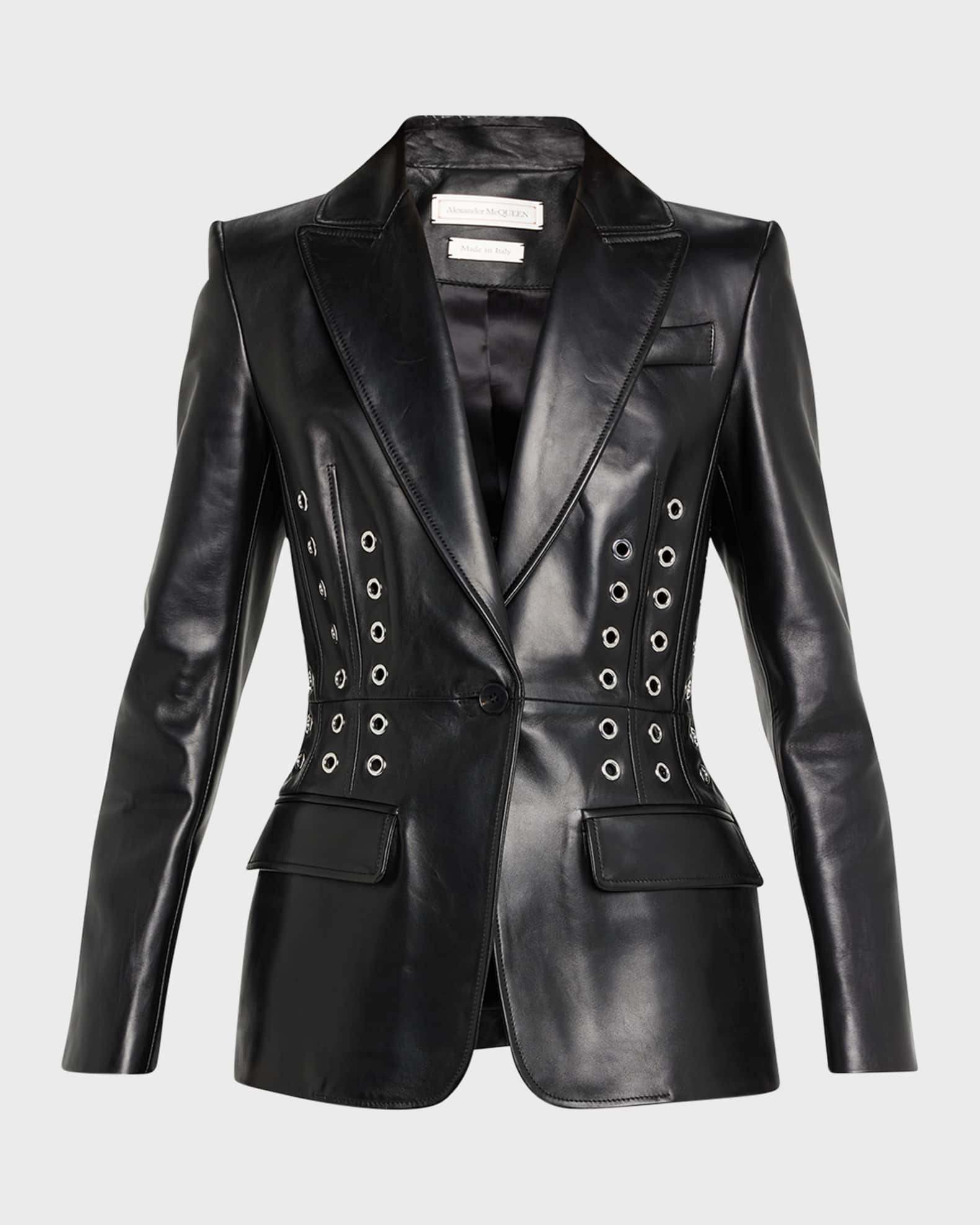 Alexander McQueen Grommet Single-Breasted Tailored Leather Blazer ...
