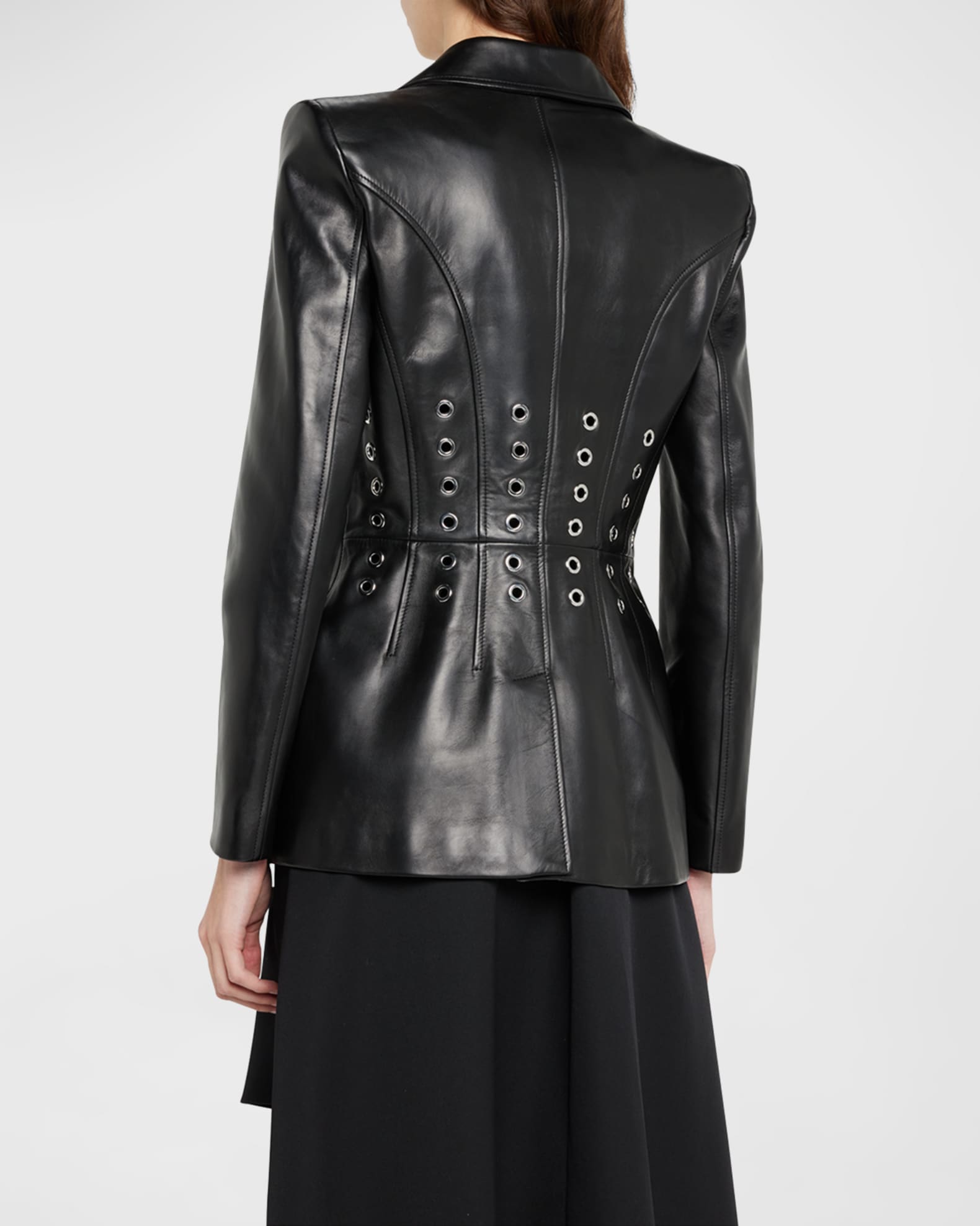 Alexander McQueen Grommet Single-Breasted Tailored Leather Blazer ...