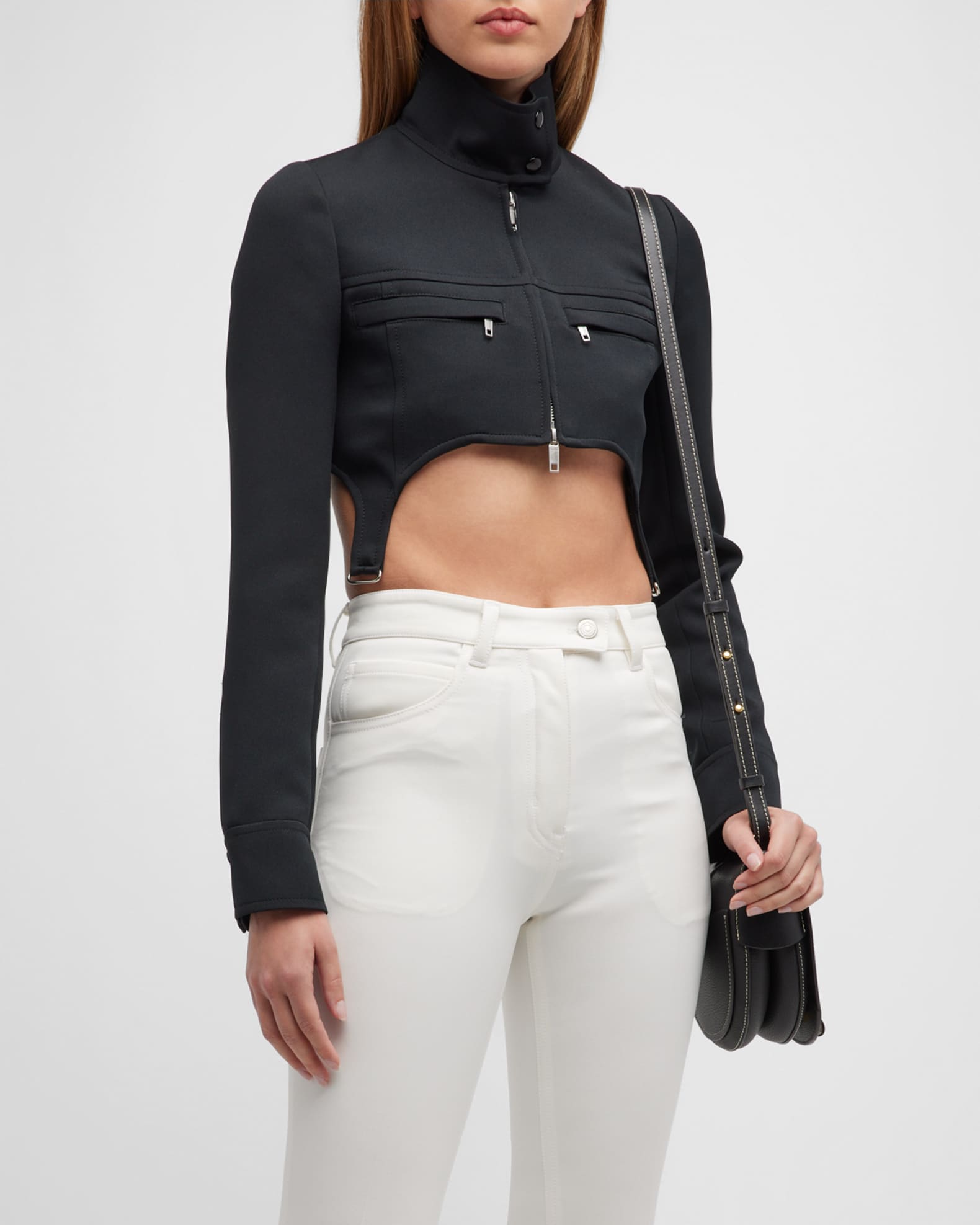 Courreges 2-Pocket Suspenders Crop Jacket | Neiman Marcus