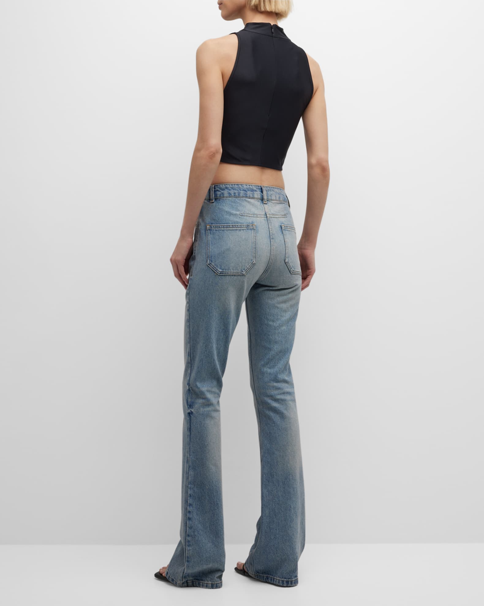 Courreges Corolla Blue Denim Bootcut-Leg Jeans | Neiman Marcus