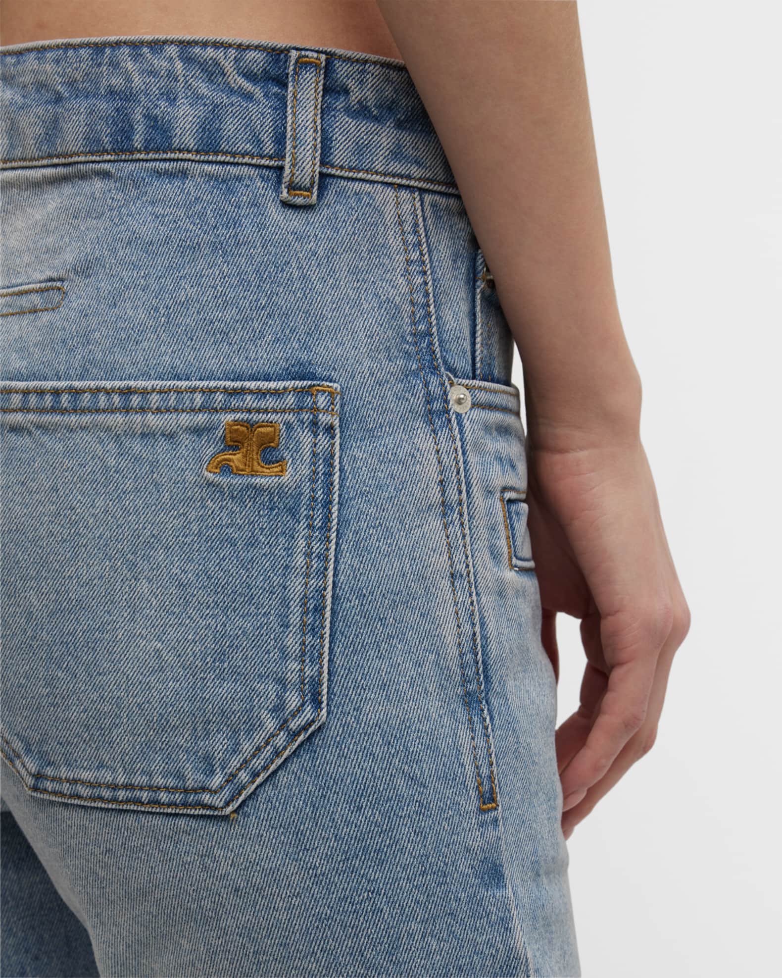 Courreges Corolla Blue Denim Bootcut-Leg Jeans | Neiman Marcus