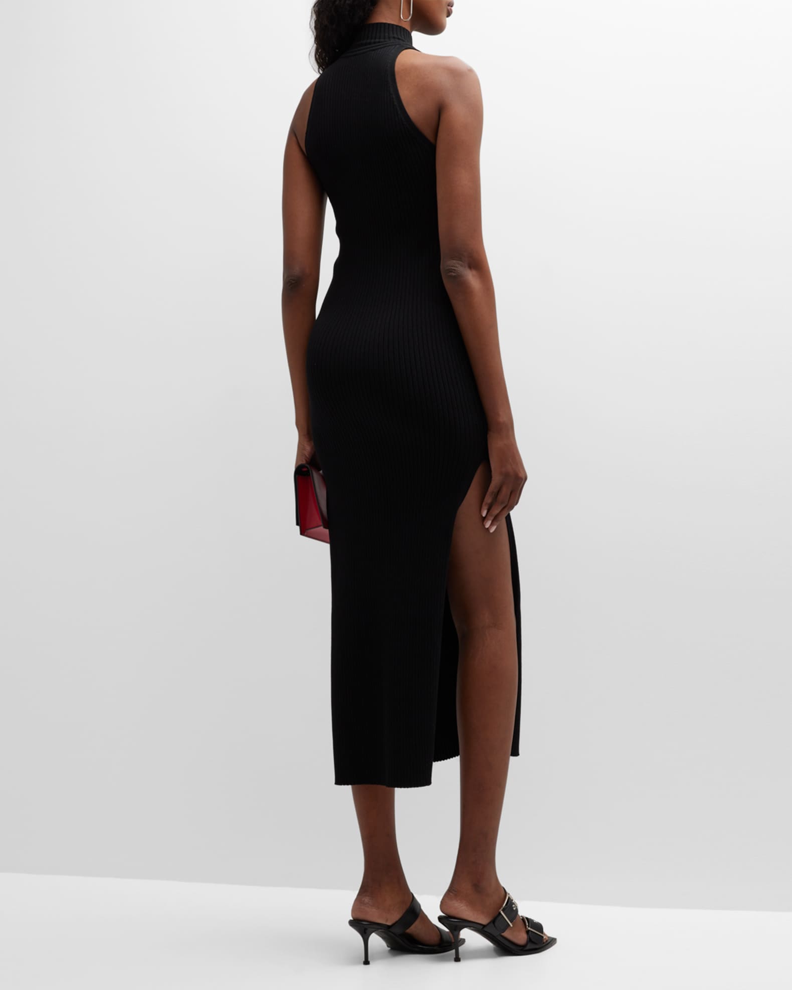 Courreges Rib-Knit Maxi Dress with Diamond Cutout | Neiman Marcus