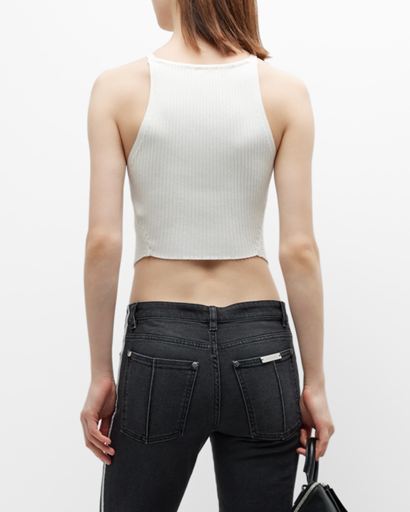 Courreges Rib-Knit Tank Top with Pointed Hem | Neiman Marcus