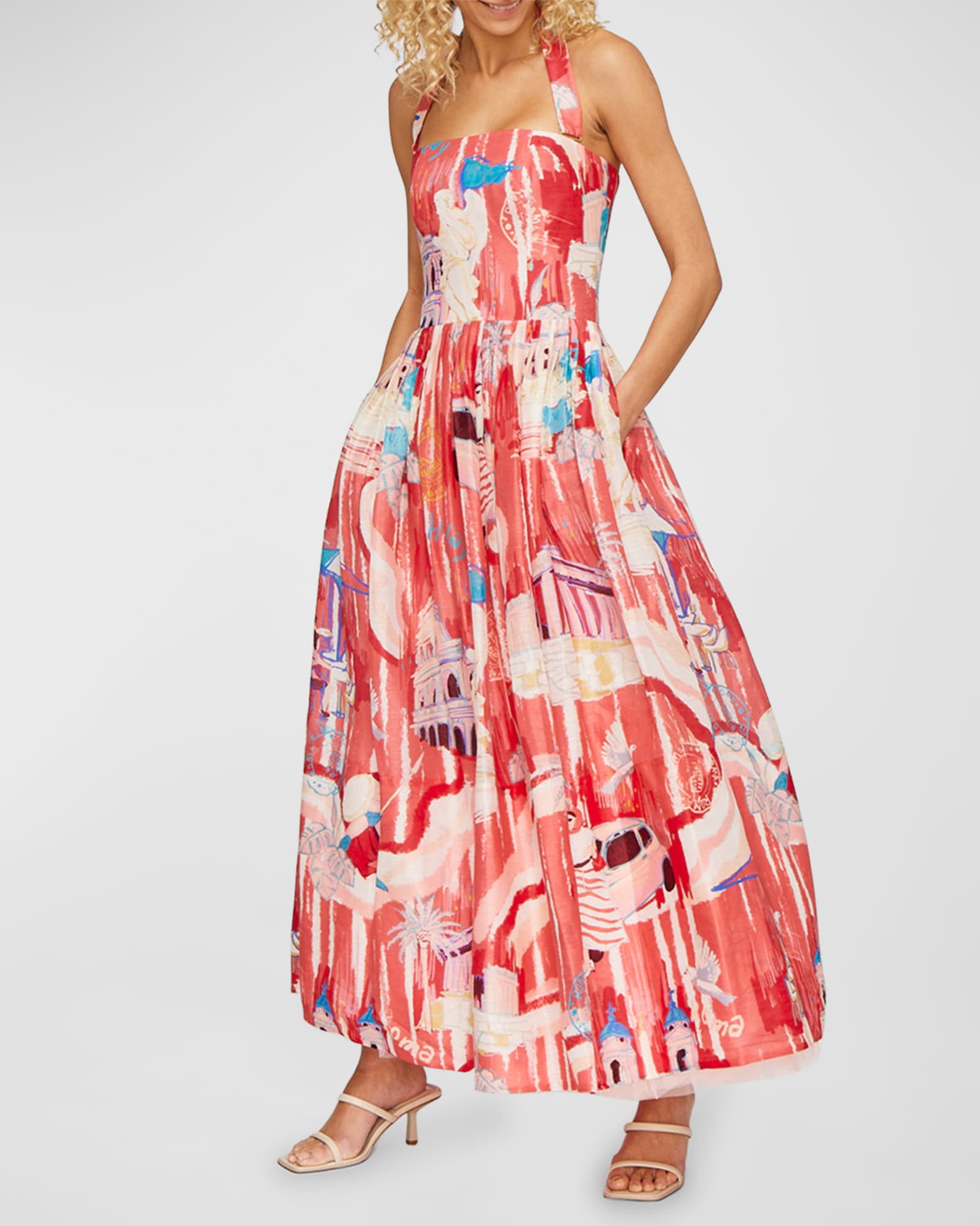 LEO LIN Ana Roma-Print Halter Maxi Dress | Neiman Marcus