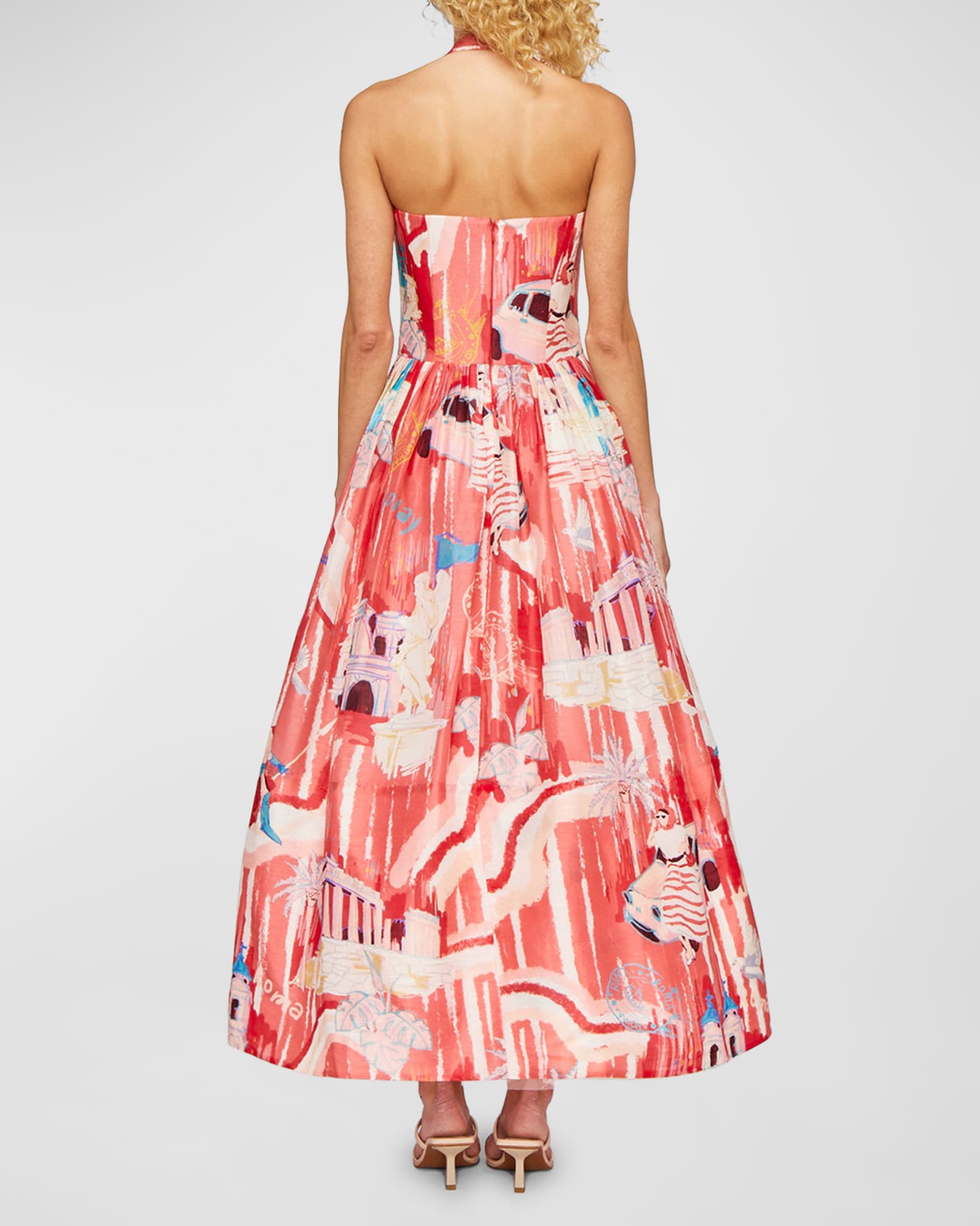 LEO LIN Ana Roma-Print Halter Maxi Dress | Neiman Marcus