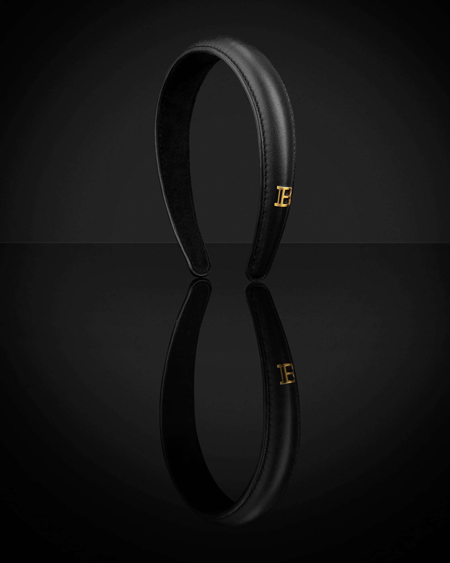 Balmain Hair Puffed Leather Headband with 18K Gold-Plated Logo | Neiman ...