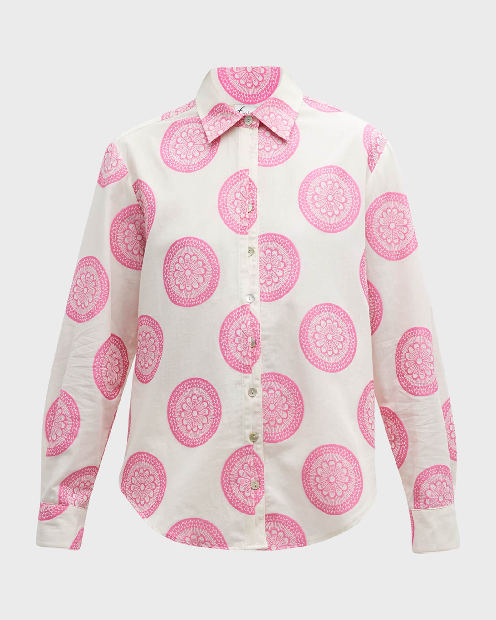 Finley Alexa Medallion-Print Point-Collar Boyfriend Shirt | Neiman Marcus