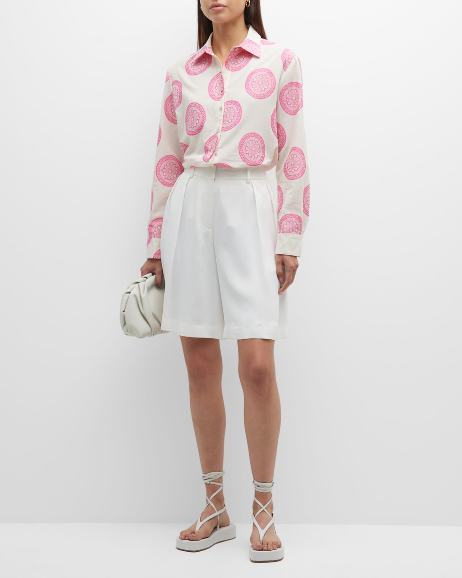 Finley Alexa Medallion-Print Point-Collar Boyfriend Shirt | Neiman Marcus