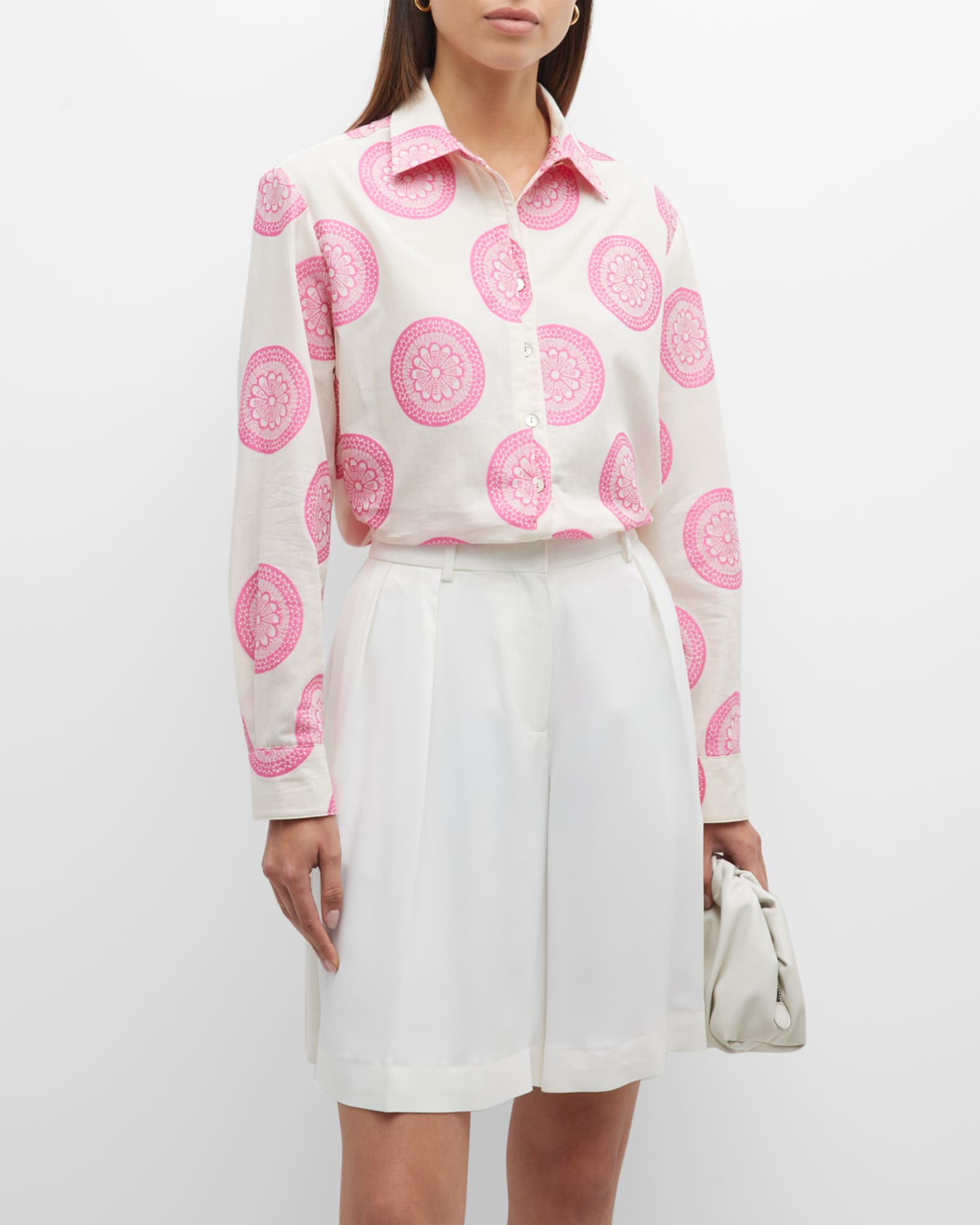 Finley Alexa Medallion-Print Point-Collar Boyfriend Shirt | Neiman Marcus
