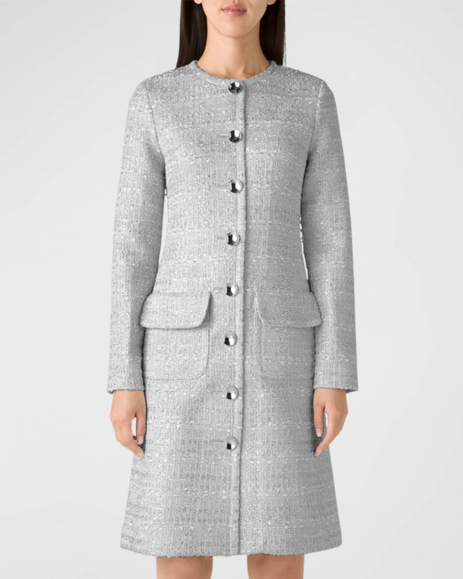St. John Metallic Eyelash Tweed Knit Top Coat | Neiman Marcus