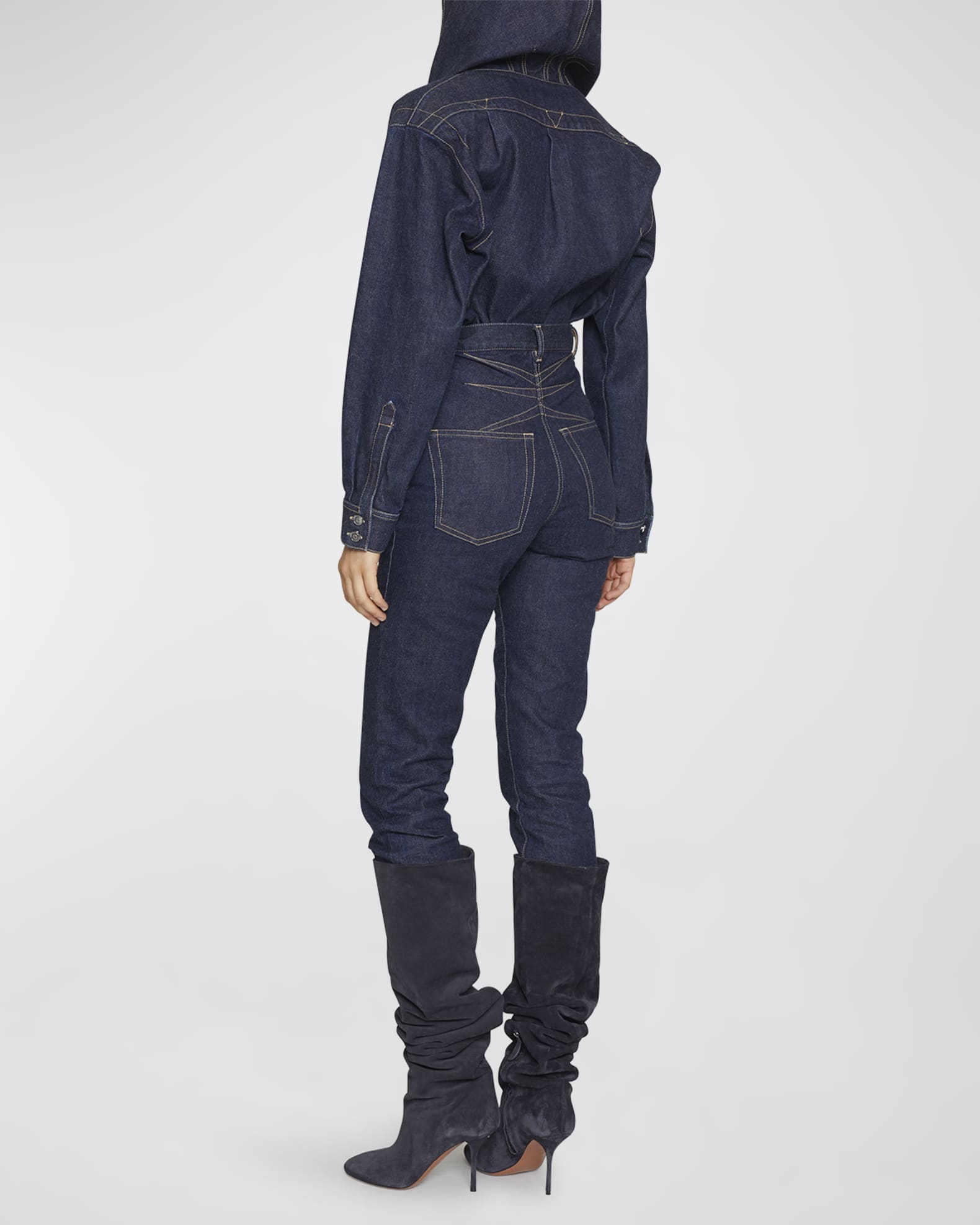 ALAIA High-Waisted Raw Denim Jeans | Neiman Marcus