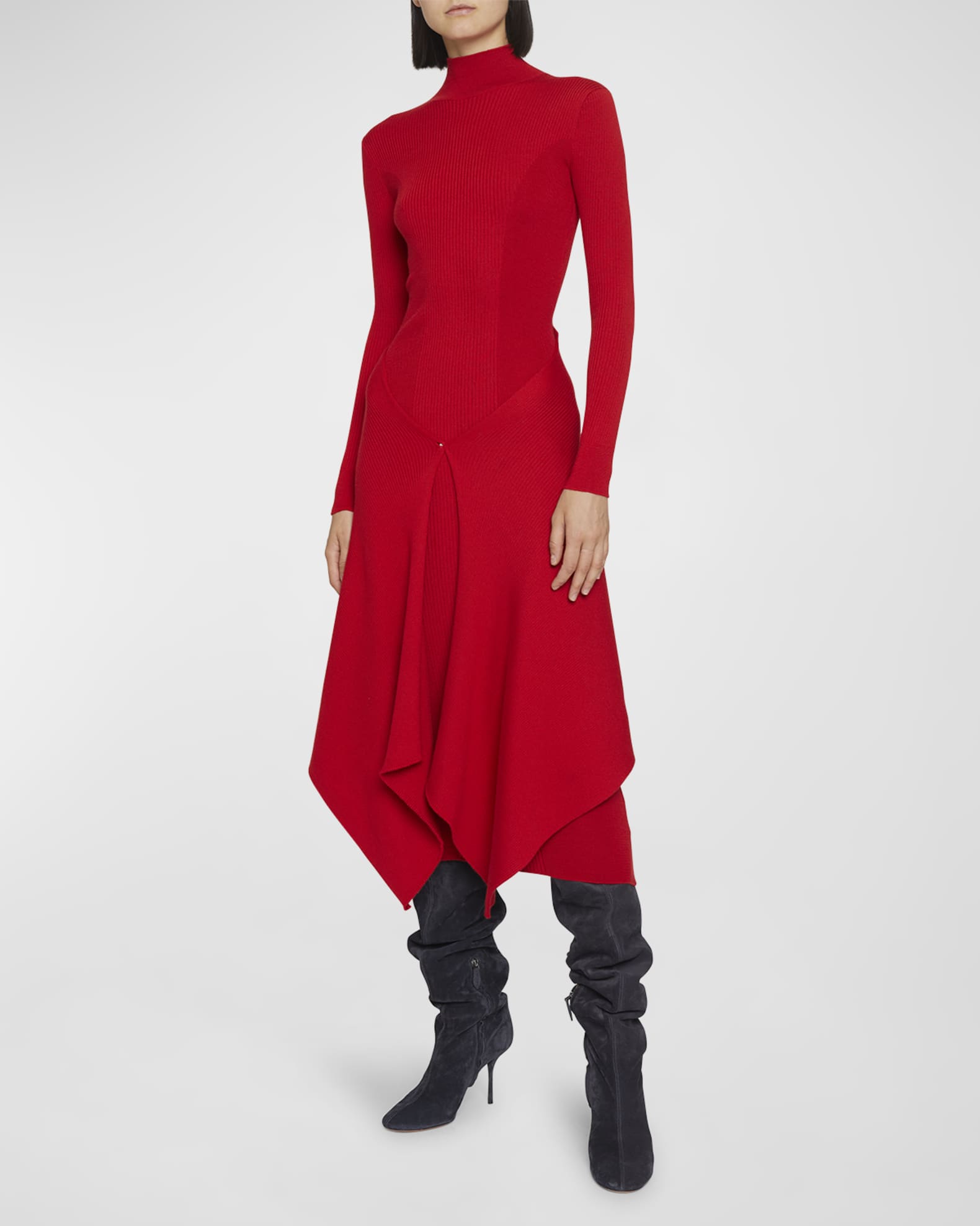 ALAIA Cashmere Knit Midi Dress with Cape | Neiman Marcus