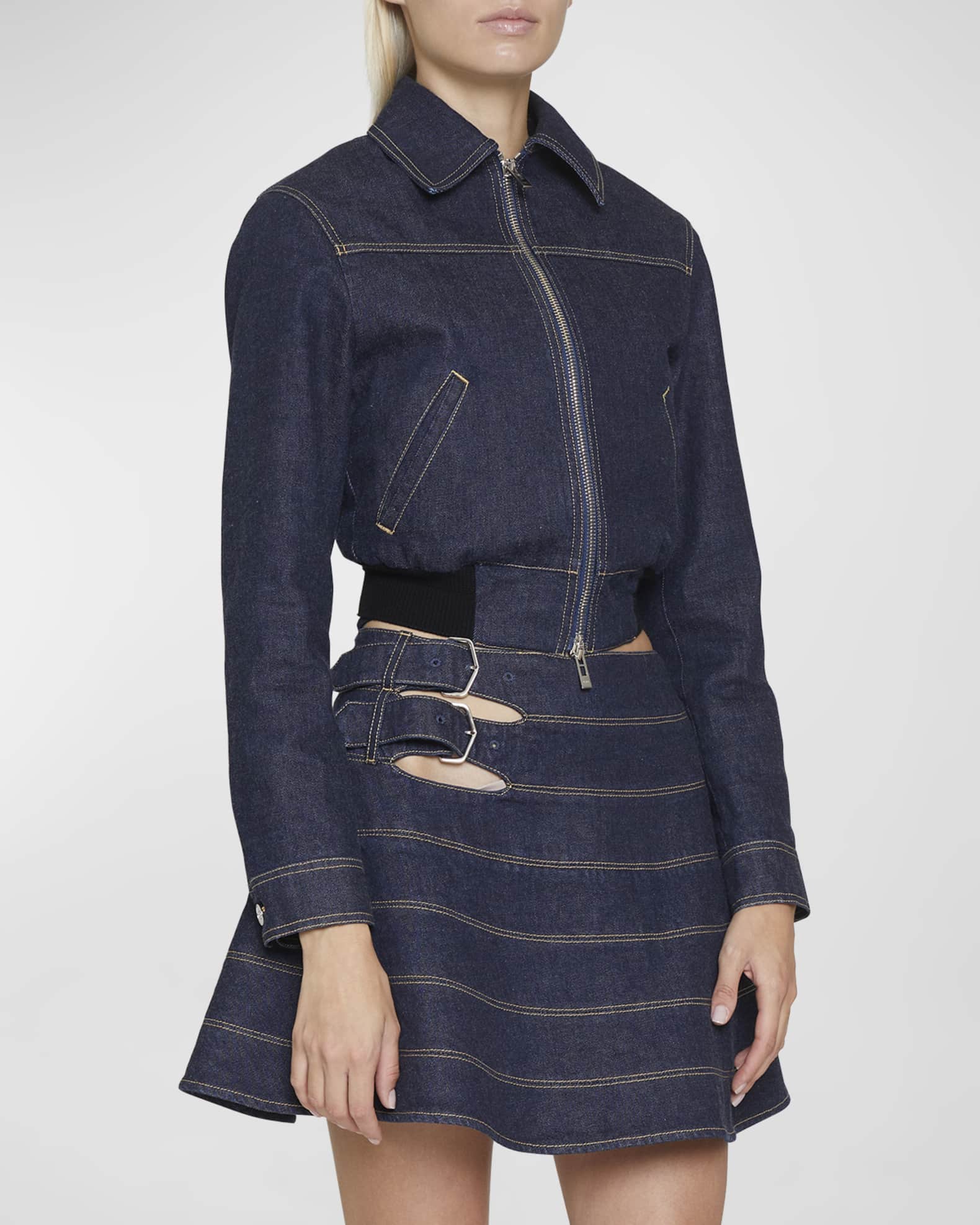 ALAIA Fitted Crop Denim Jacket | Neiman Marcus