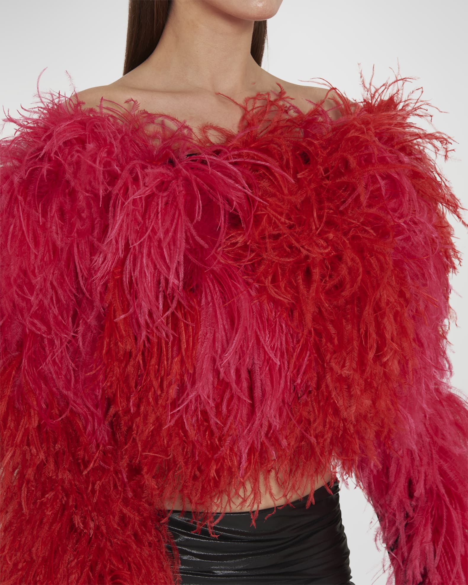The Attico Leann Feather Off-The-Shoulder Crop Top | Neiman Marcus