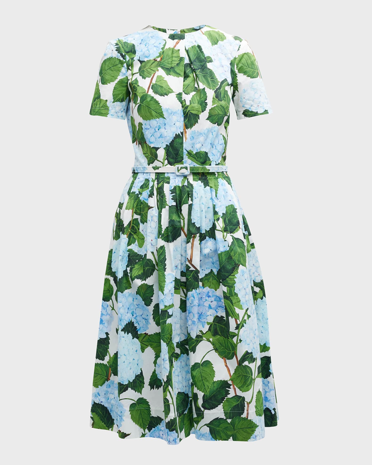 Oscar de la Renta Hydrangea Print Poplin Midi Dress | Neiman Marcus