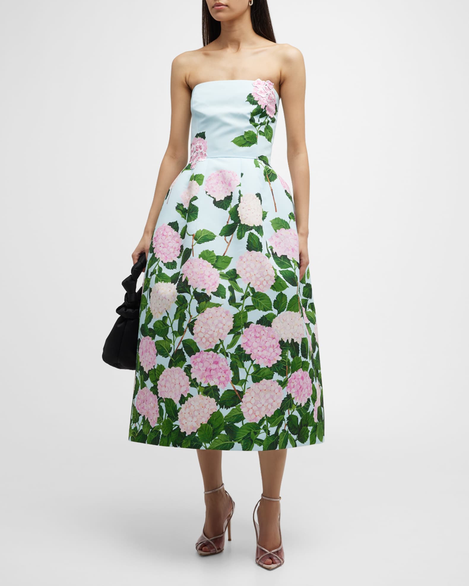 Oscar de la Renta Degrade Hydrangea-Print Strapless Tea-Length Faille ...