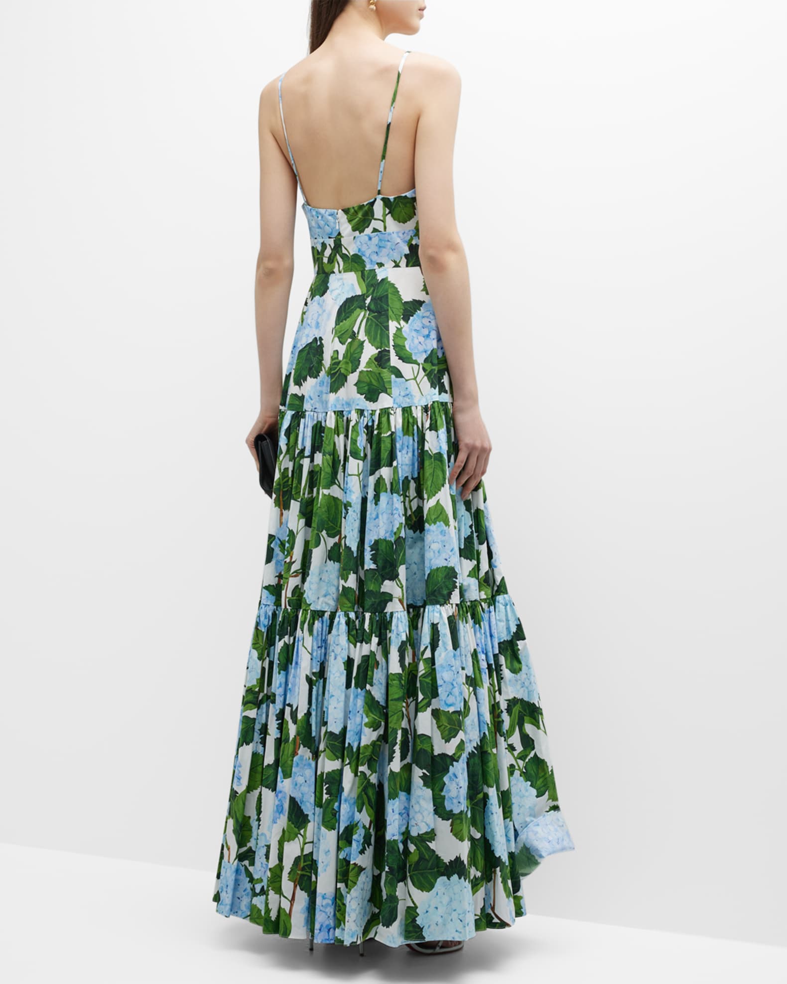 Oscar de la Renta Hydrangea-Print Tiered Poplin Maxi Tank Dress ...