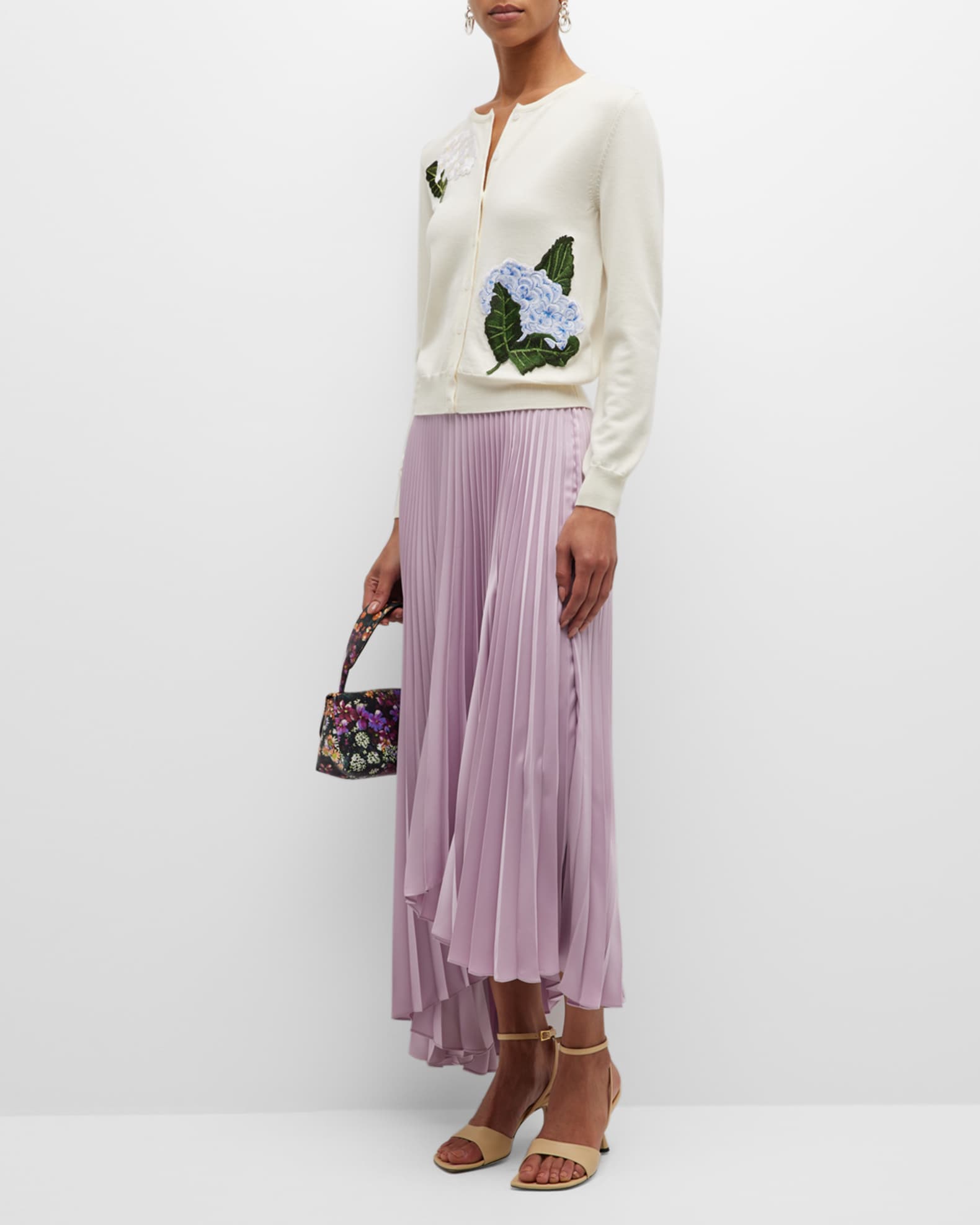 Oscar de la Renta Virgin Wool Knit Cardigan with Hydrangea Threadwork ...