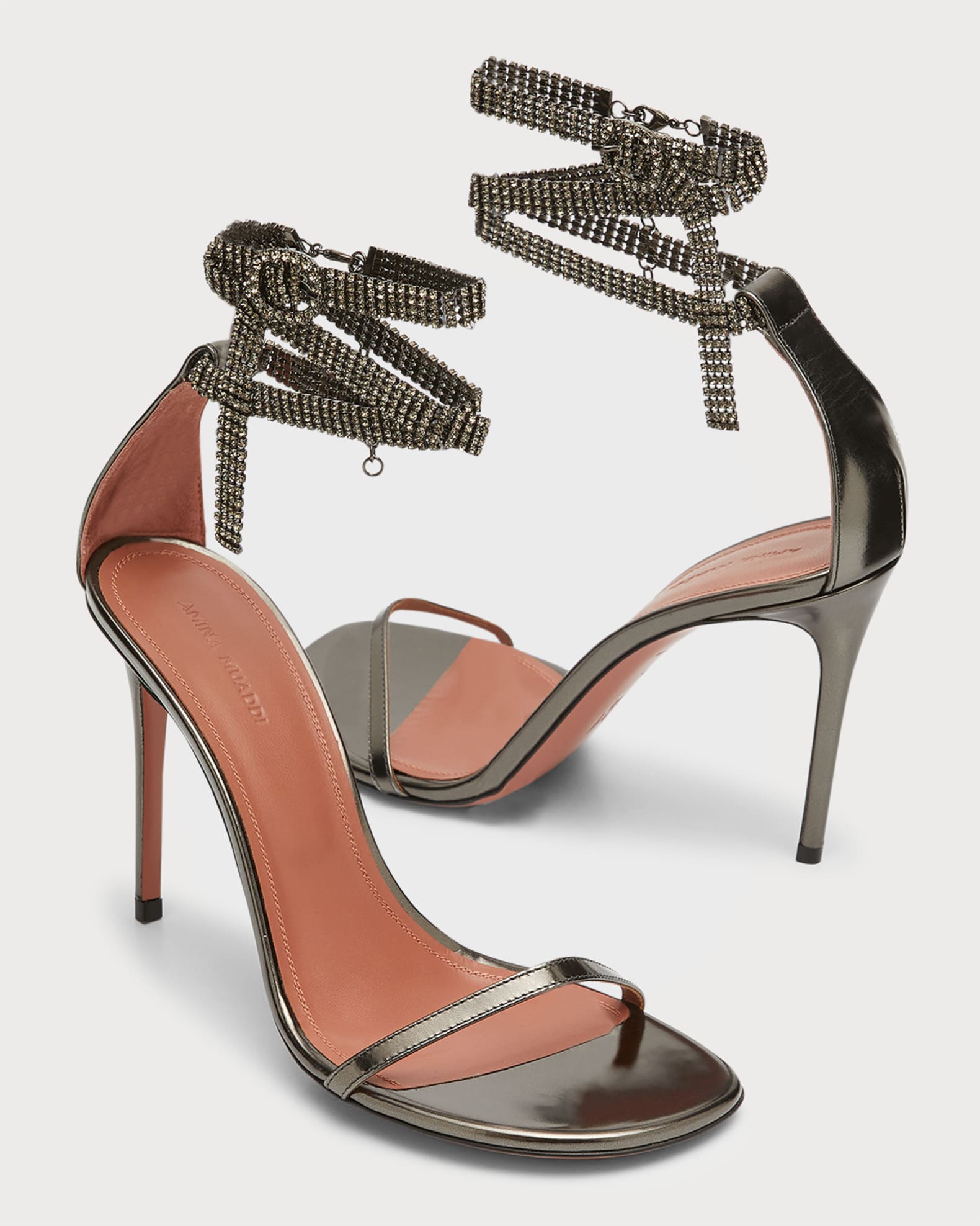 Amina Muaddi Giorgia Metallic Crystal-Cuff Sandals | Neiman Marcus