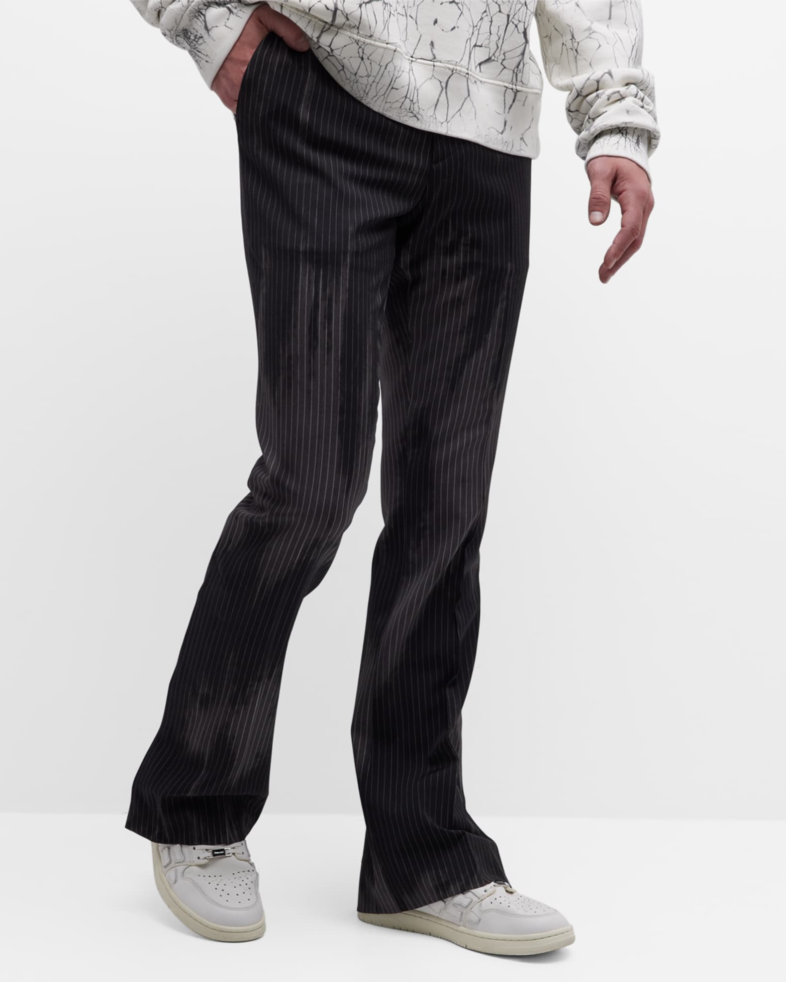 Amiri Men's Sun-Faded Pinstripe Flare Pants | Neiman Marcus