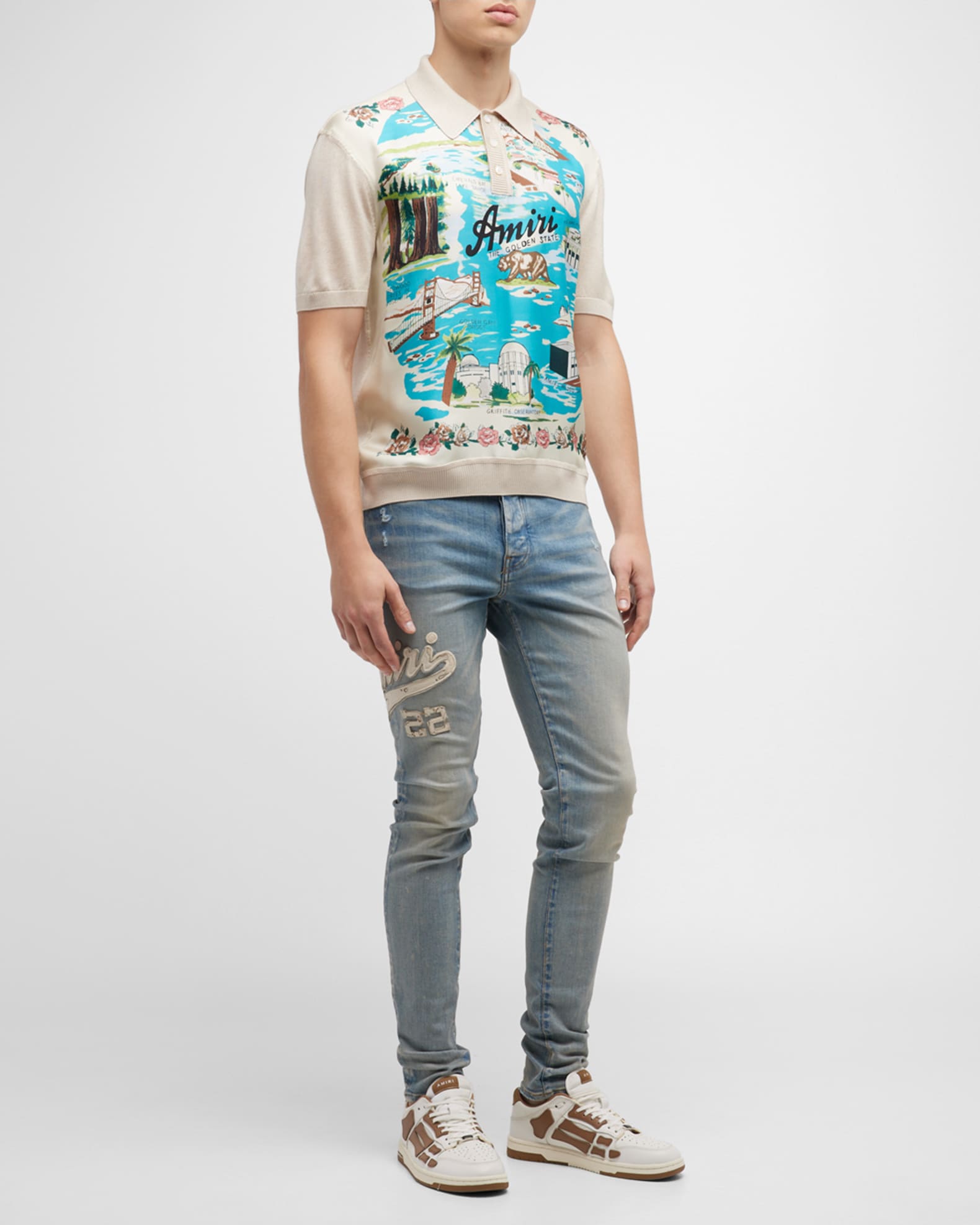 Amiri Men's Aloha Graphic Silk Polo Shirt | Neiman Marcus