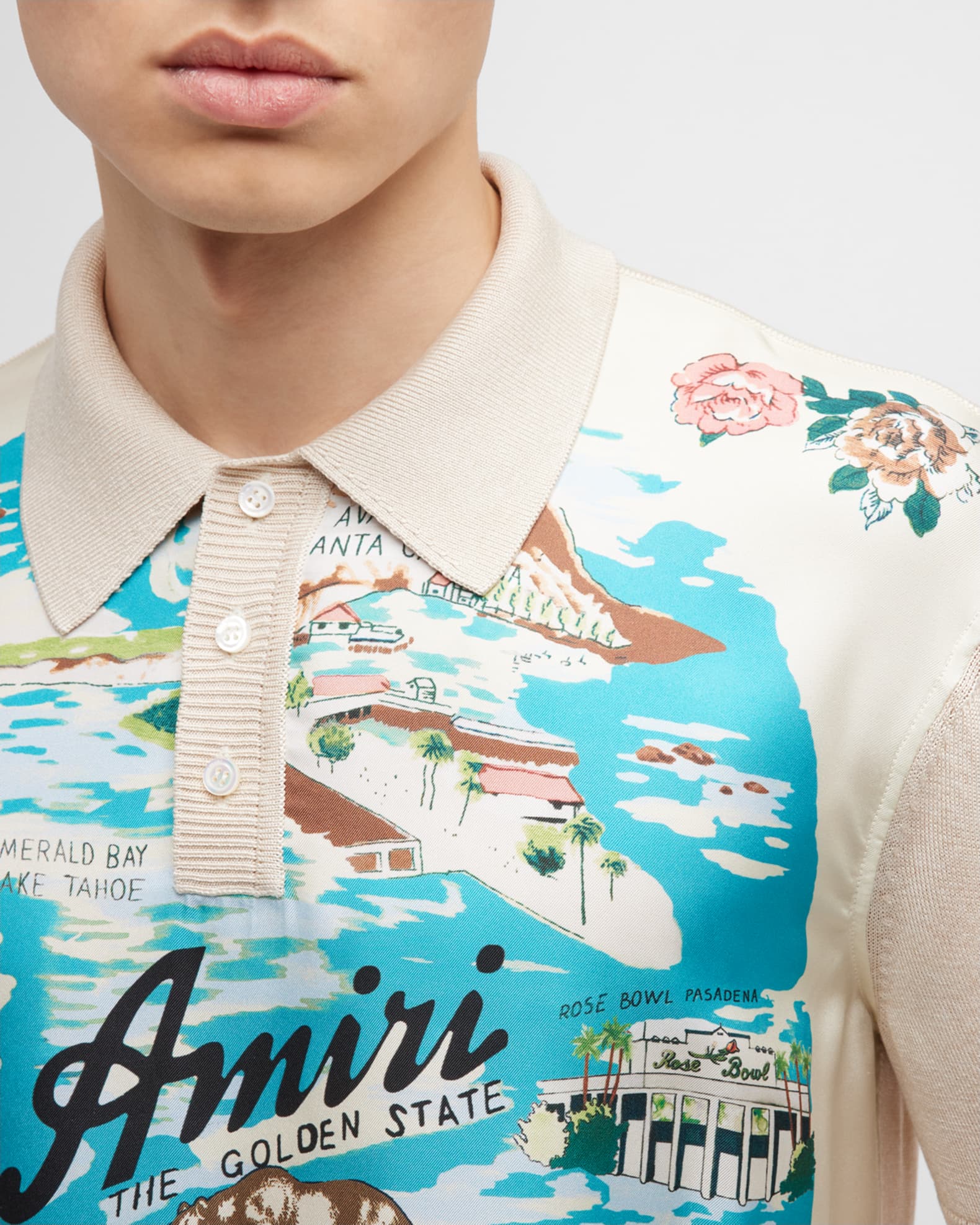 Amiri Men's Aloha Graphic Silk Polo Shirt | Neiman Marcus