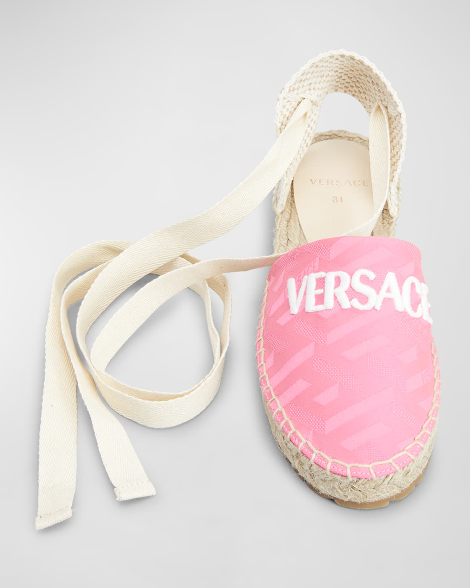 Versace Girl's Logo Ankle-Wrap Espadrilles, Toddlers | Neiman Marcus