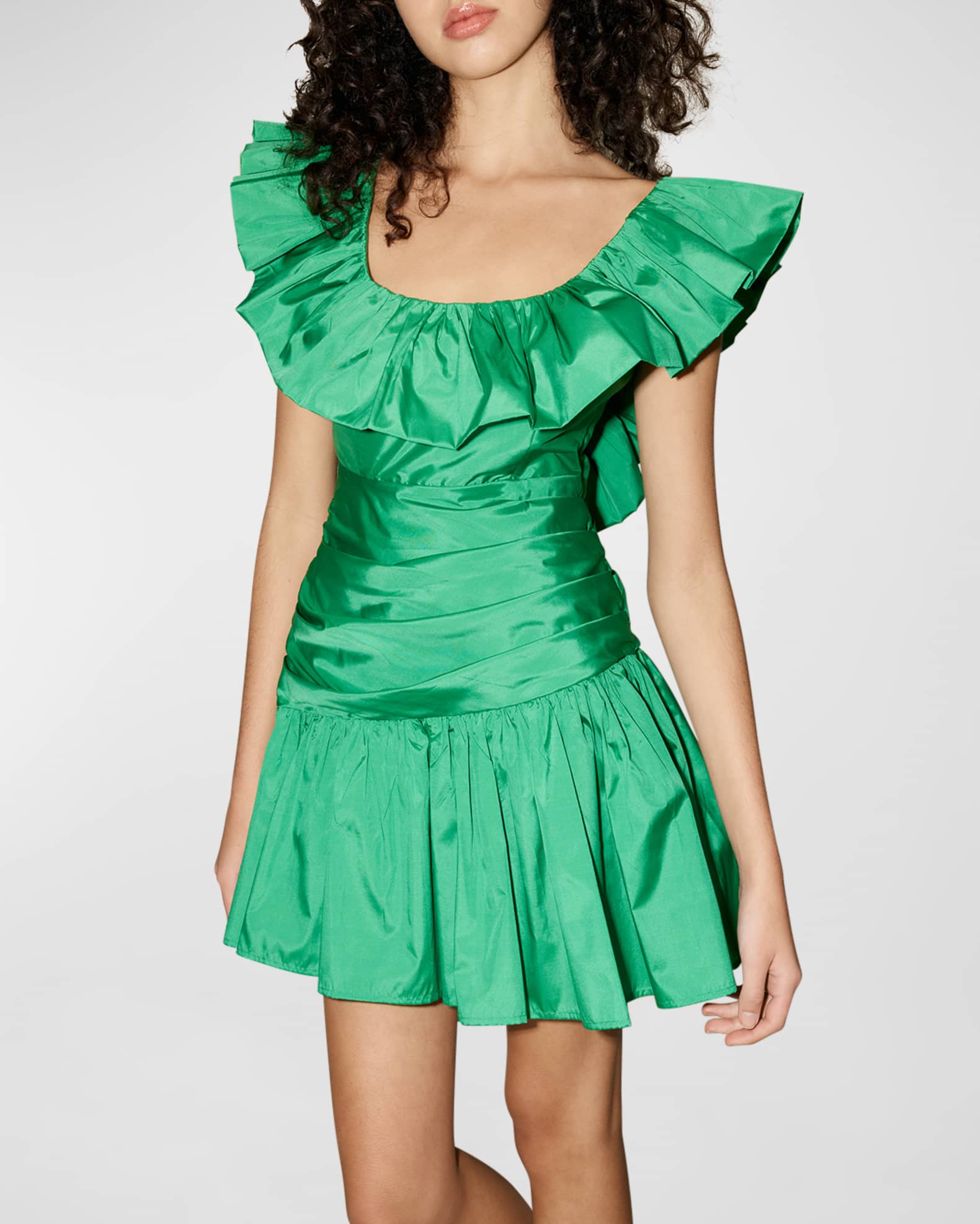 ALEMAIS Doria Ruffle-Neck Crossover-Back Mini Dress | Neiman Marcus