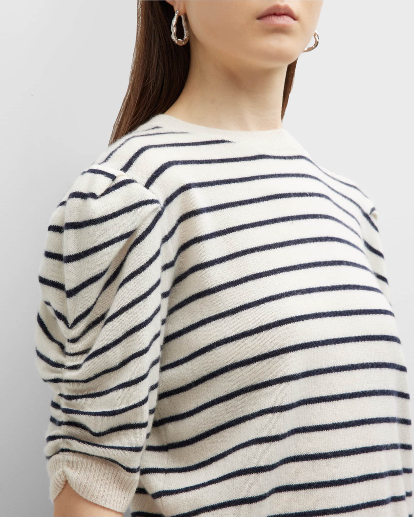 FRAME Stripe Ruched Sleeve Sweater | Neiman Marcus