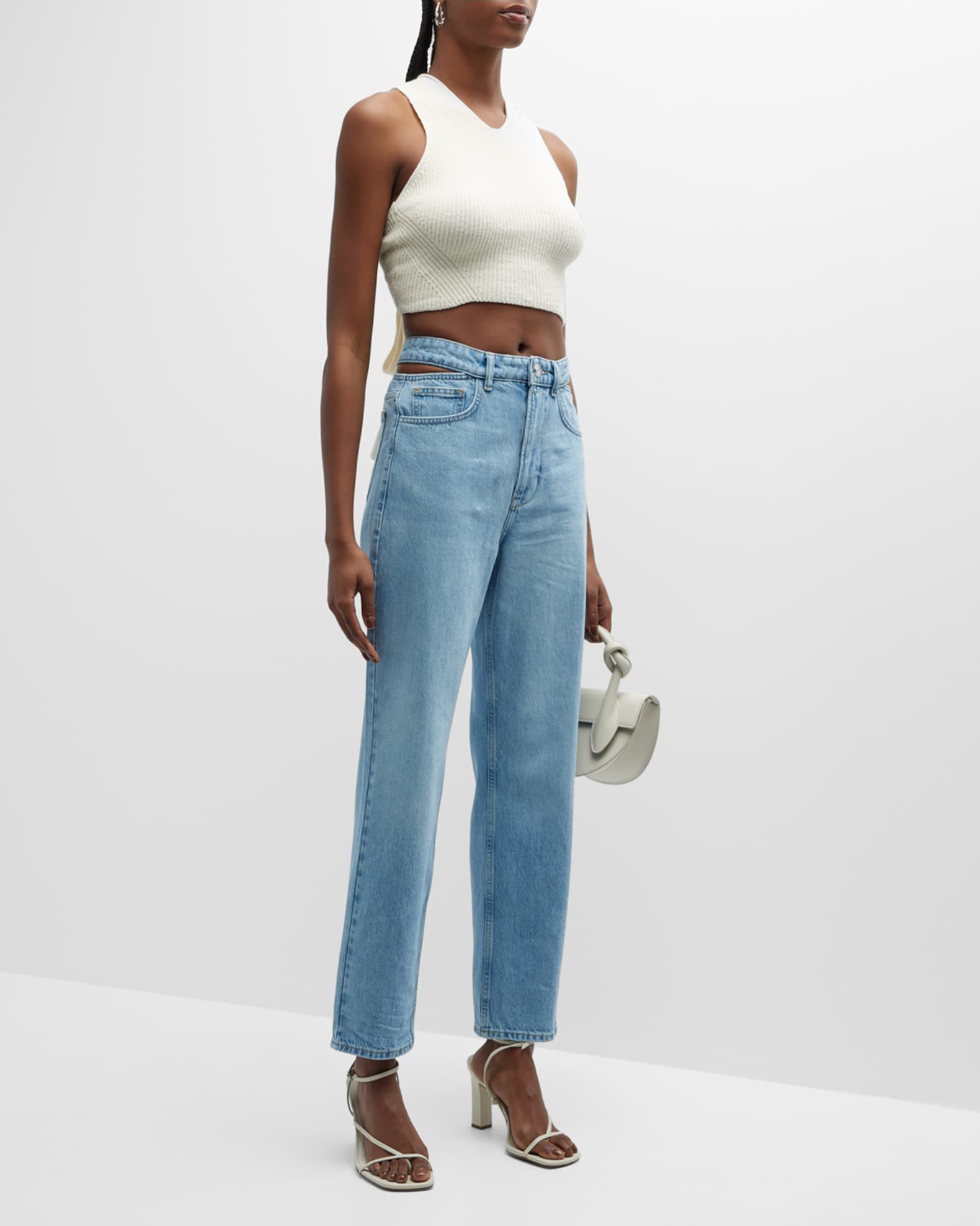 FRAME Le High N' Tight Straight Cut-Out Jeans | Neiman Marcus