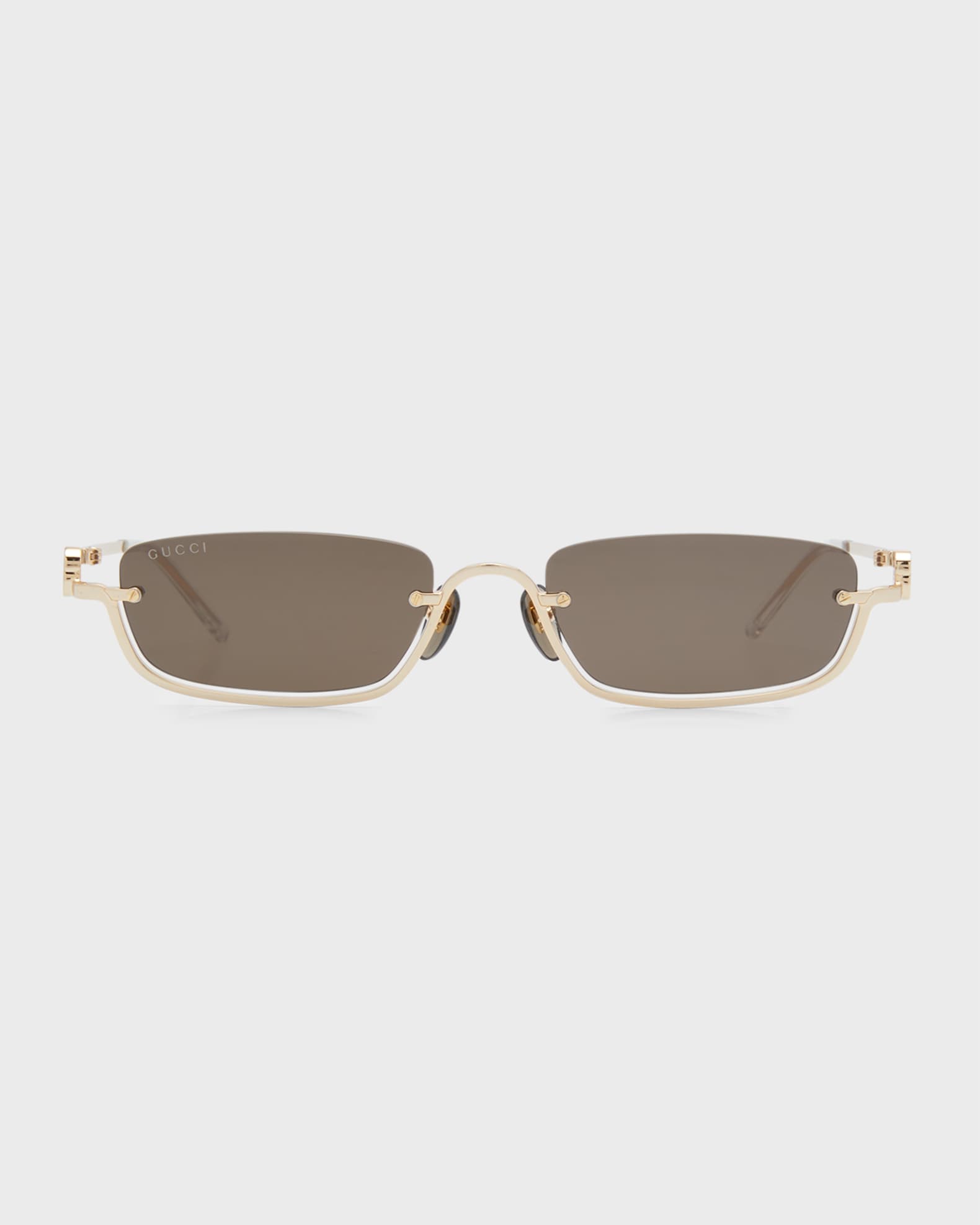 Gucci Men's Rimless Metal Rectangle Sunglasses with Logo | Neiman Marcus