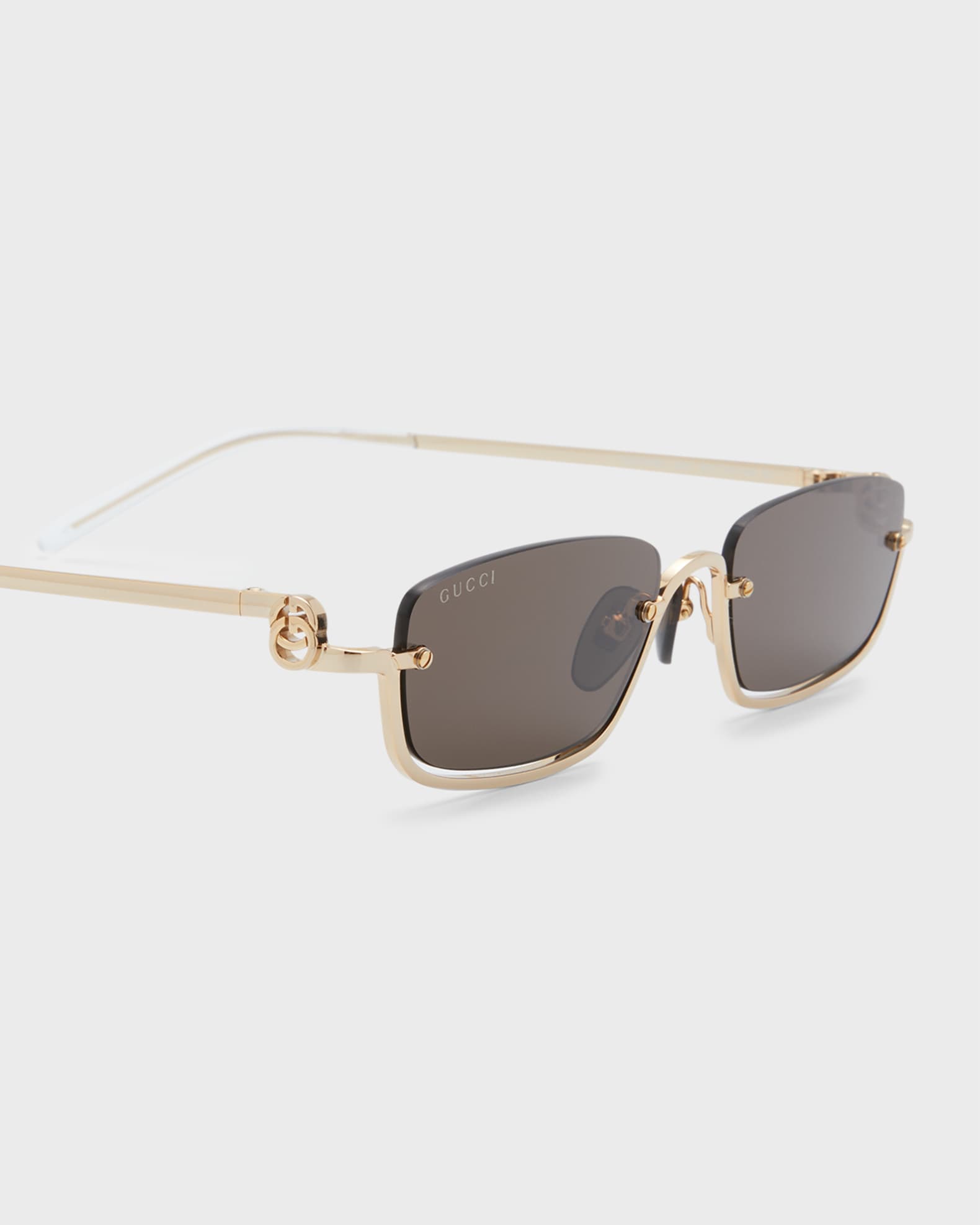 Gucci Men's Rimless Metal Rectangle Sunglasses with Logo | Neiman Marcus