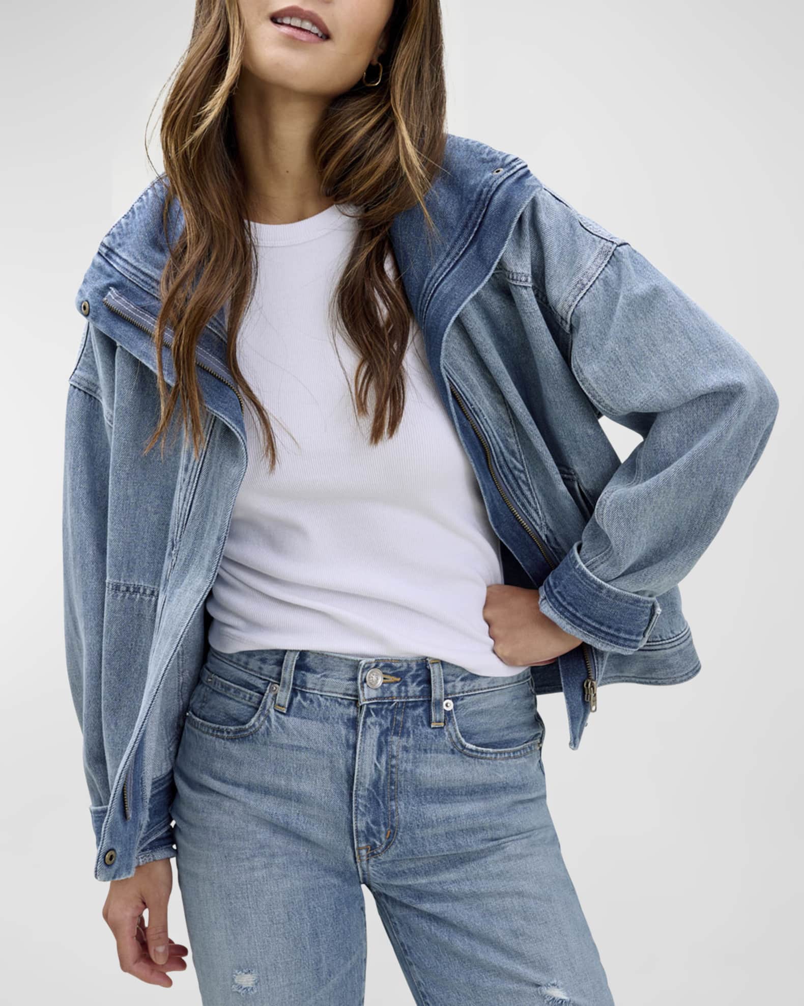 Splendid Funnel-Neck Drop-Shoulder Denim Jacket | Neiman Marcus