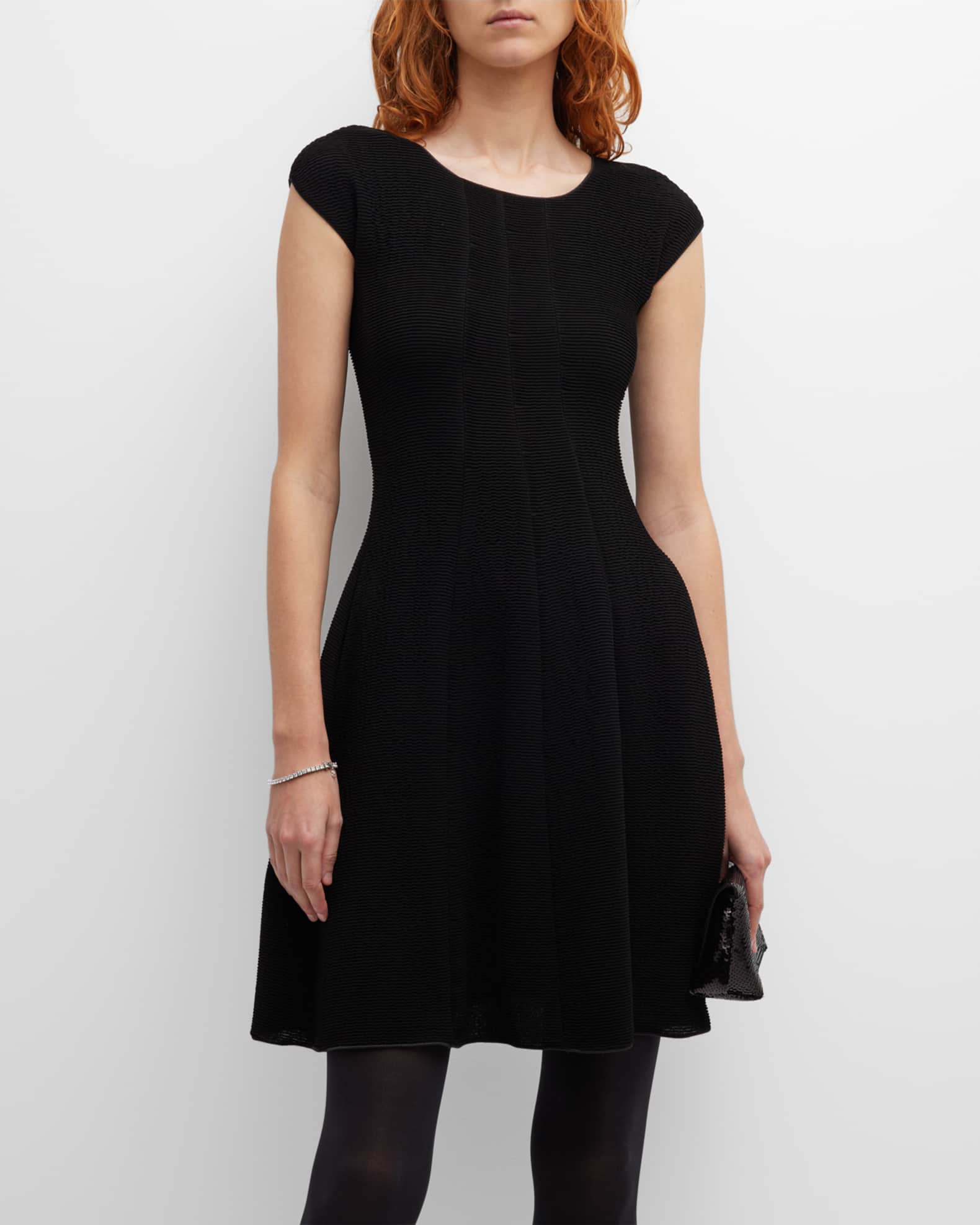 Emporio Armani Ribbed Cap-Sleeve Mini Dress | Neiman Marcus