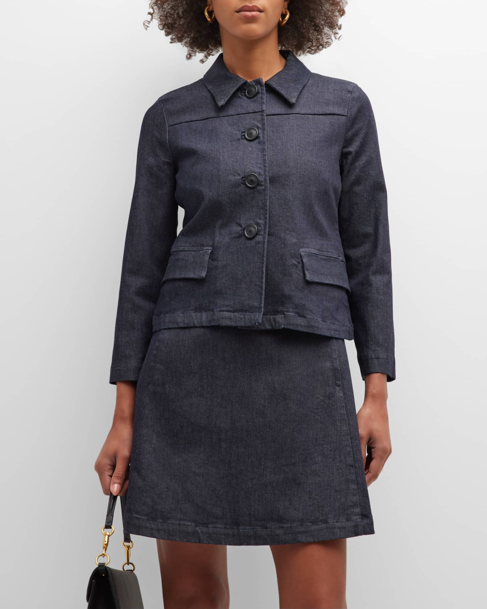 Emporio Armani Cropped Button-Down Denim Jacket | Neiman Marcus