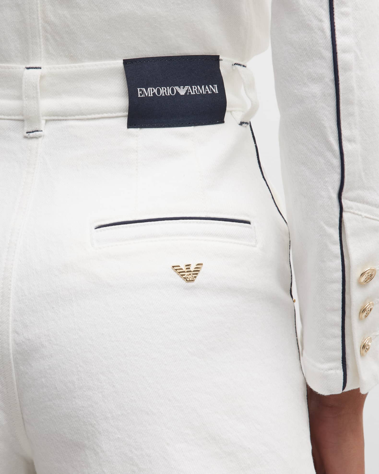 Emporio Armani High-Rise Denim Sailor Shorts | Neiman Marcus