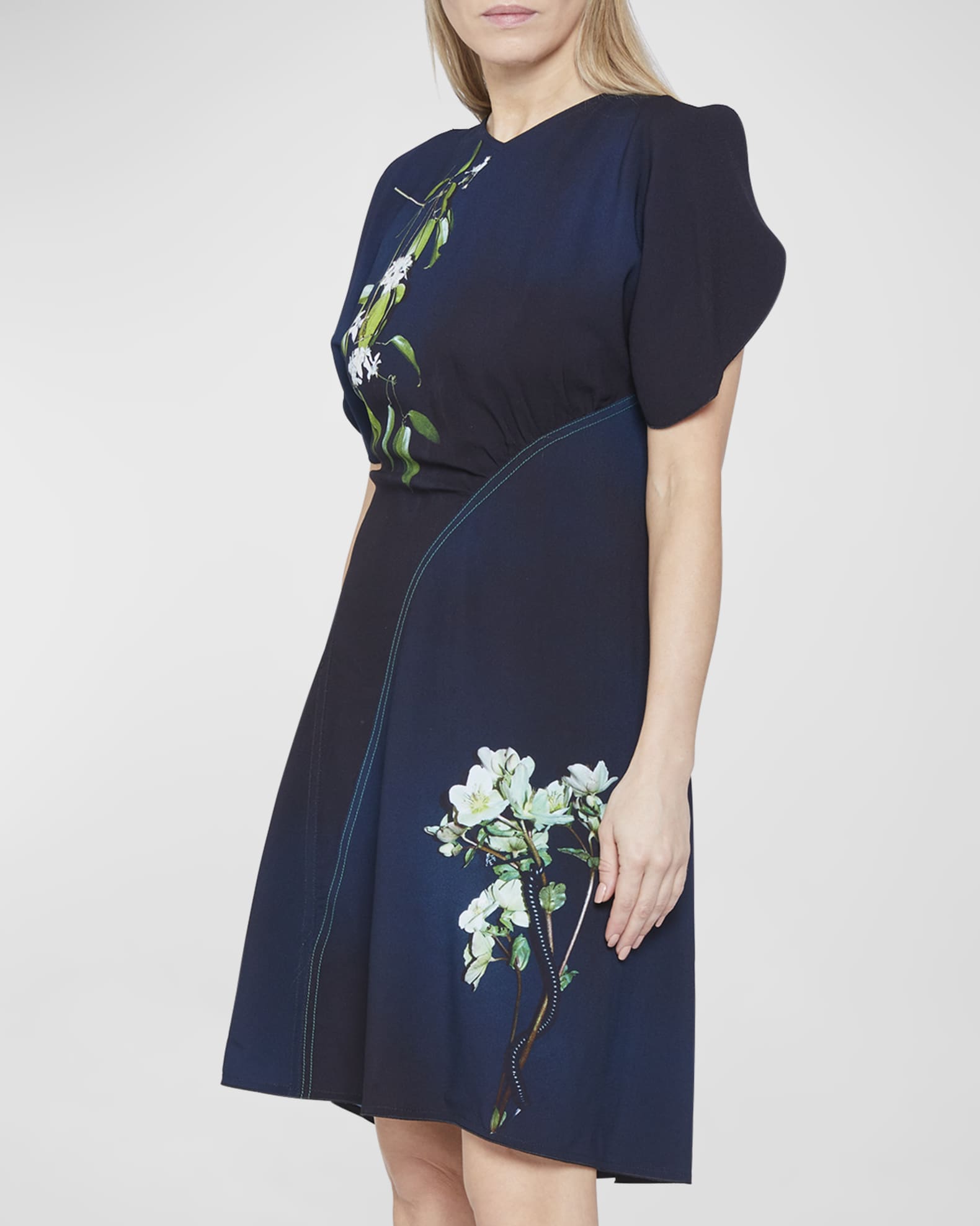 Victoria Beckham Floral Degrade-Print Paneled Cap-Sleeve Dress | Neiman ...