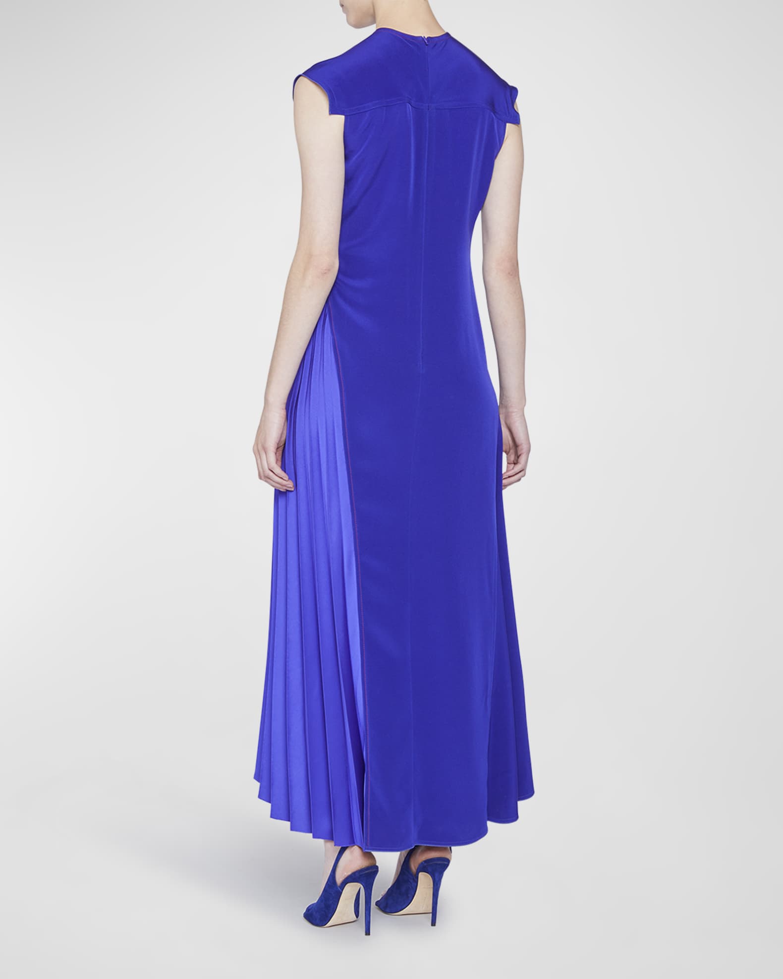 Victoria Beckham Cap Sleeve Midi Dress w/ Pleated Detail | Neiman Marcus