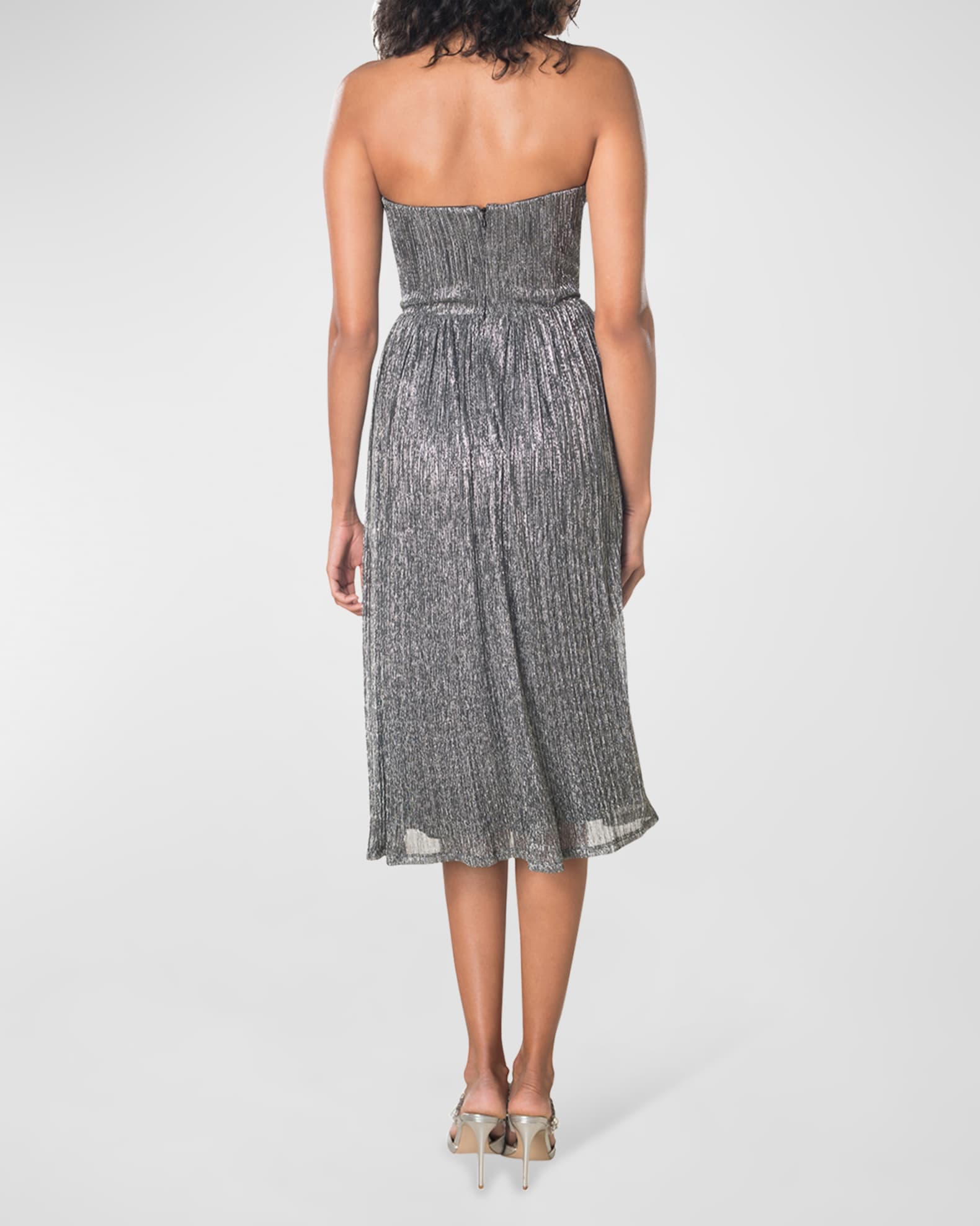 Dress the Population Black Label Nadine Strapless Pleated Metallic Midi ...
