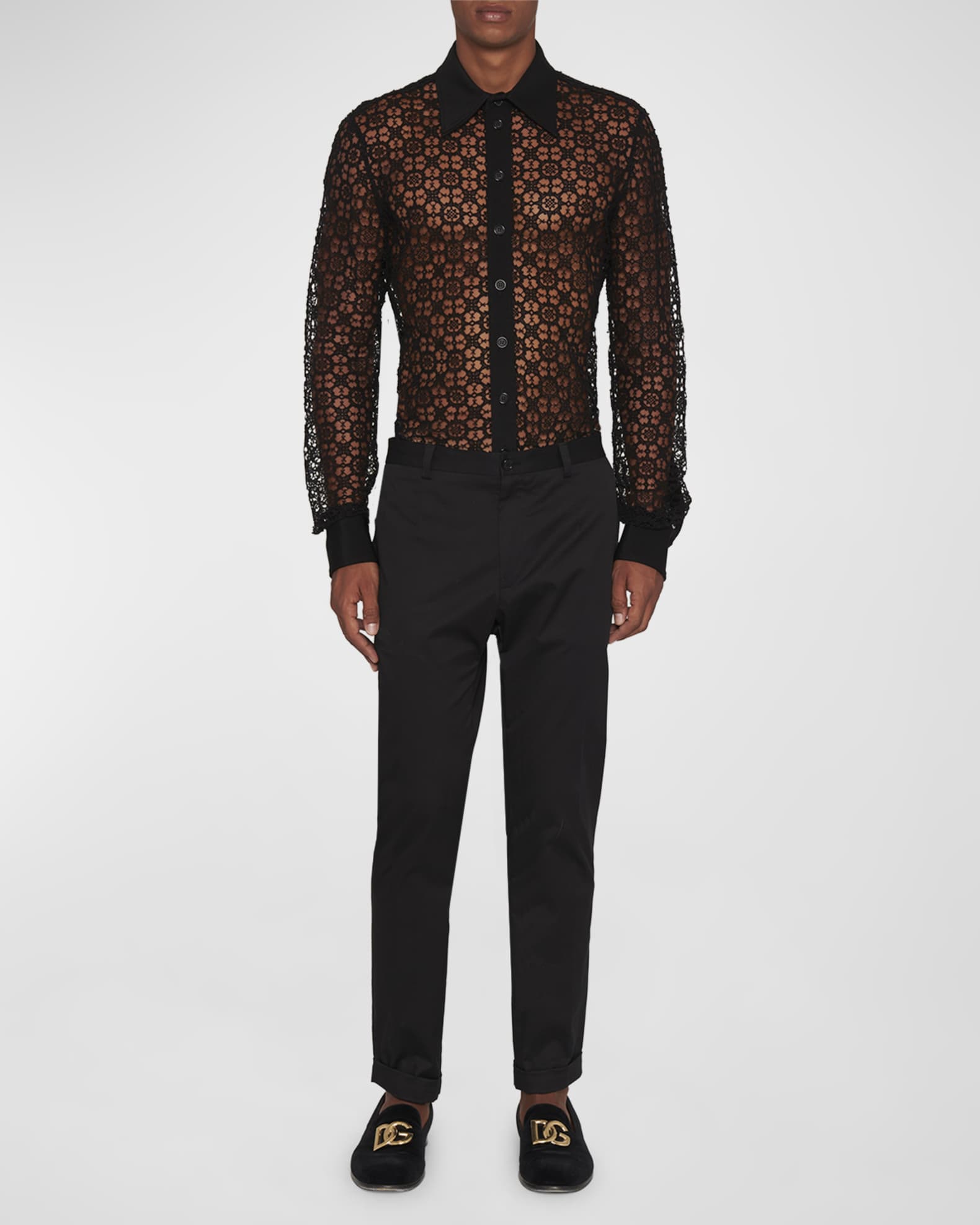Dolce&Gabbana Men's Macrame Lace Shirt | Neiman Marcus