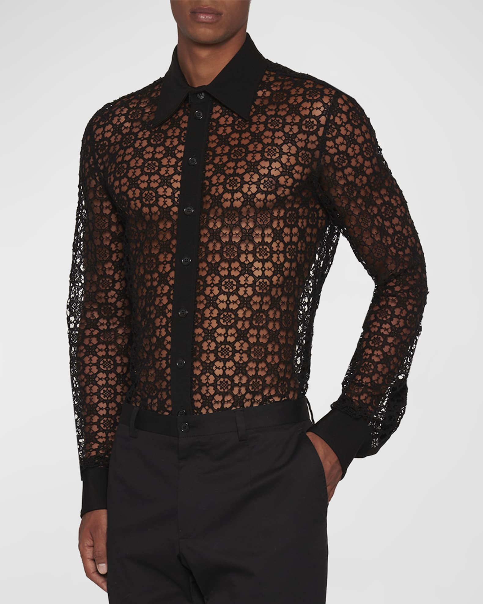 Dolce&Gabbana Men's Macrame Lace Shirt | Neiman Marcus