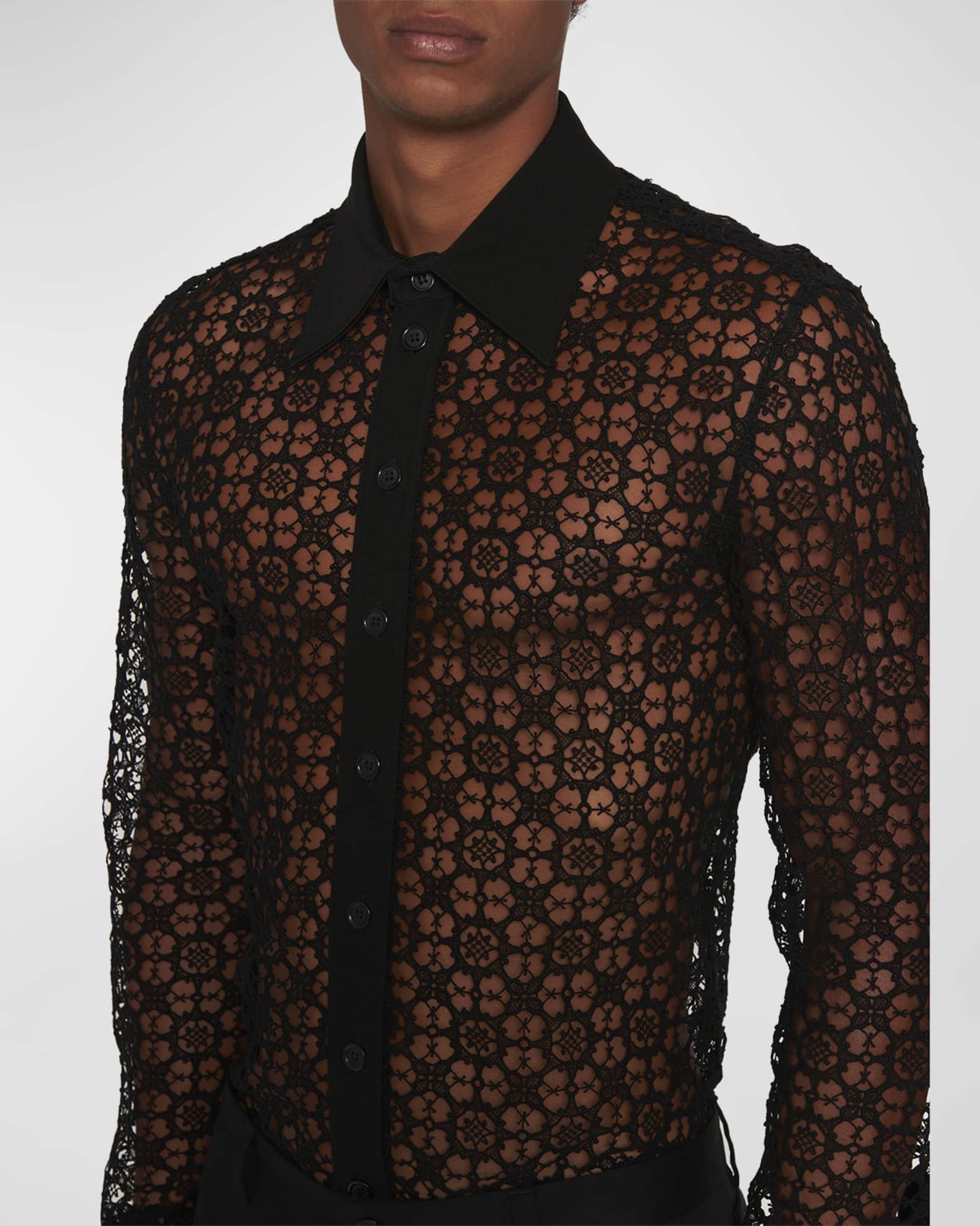 Dolce&Gabbana Men's Macrame Lace Shirt | Neiman Marcus