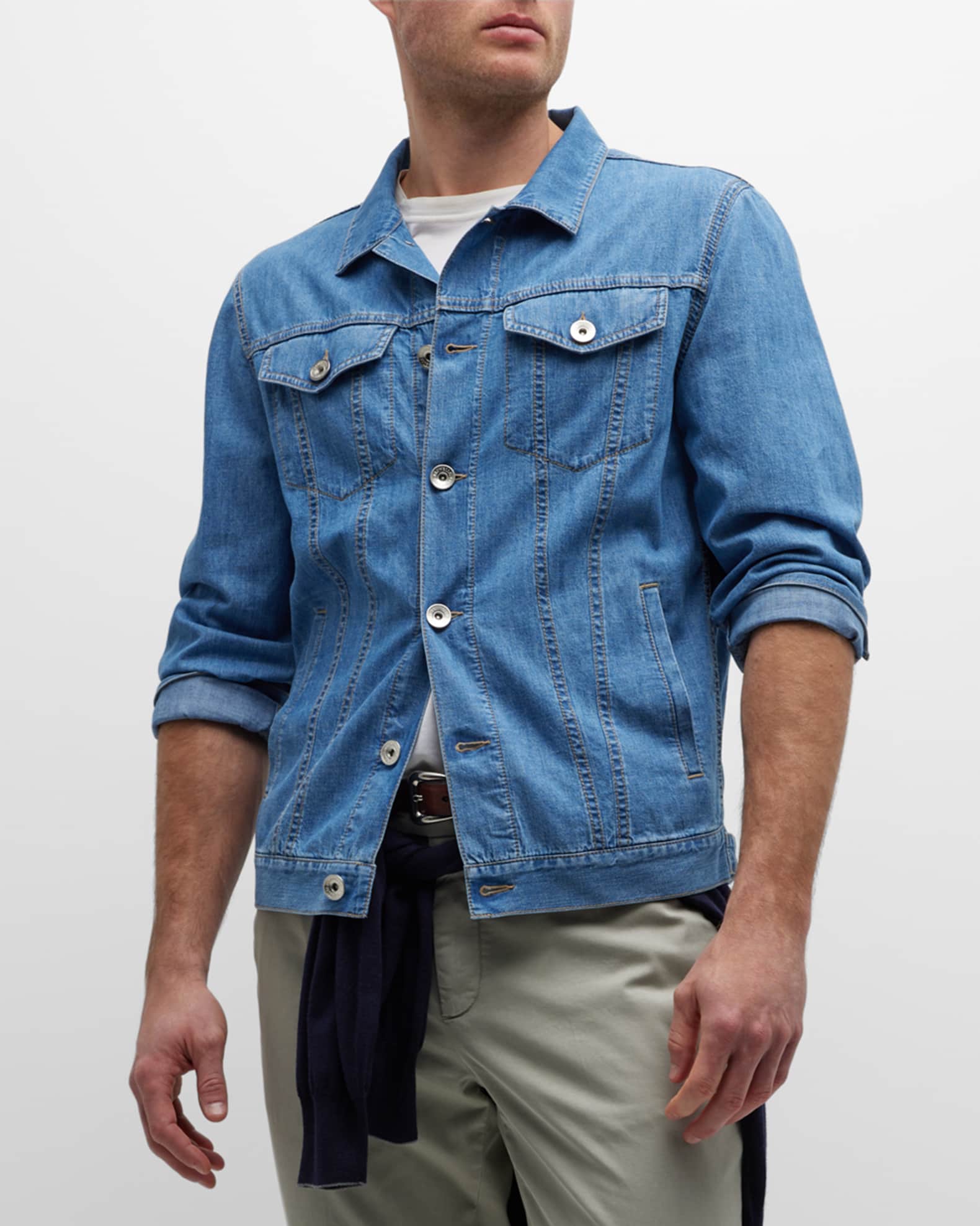 Brunello Cucinelli Men's Sicilian Sun Denim Jacket | Neiman Marcus
